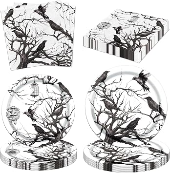 Amazon.com: 60PCS Halloween Party Supplies Tableware Set, Gothic ...