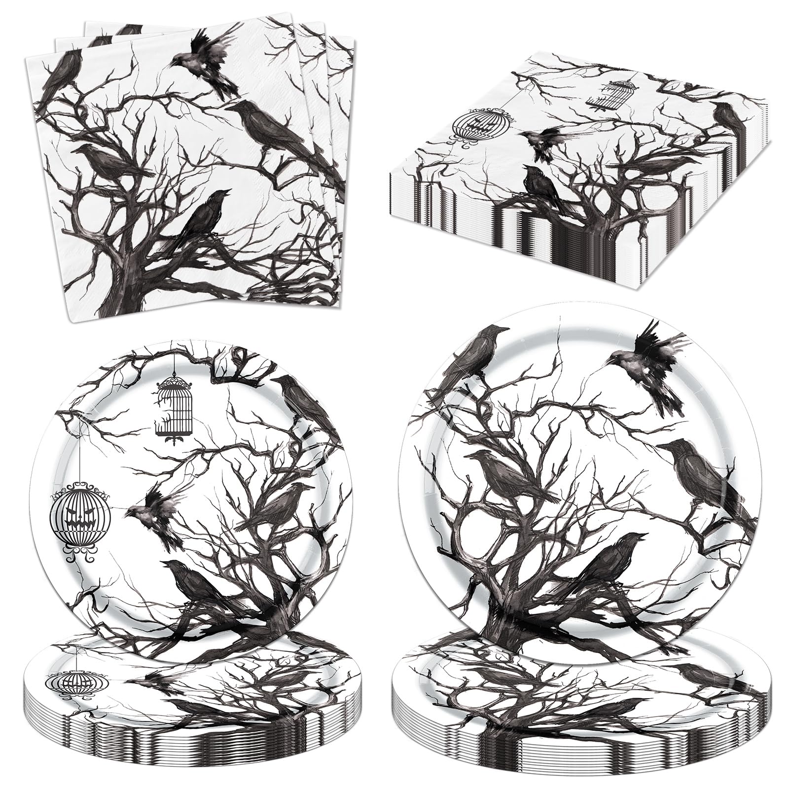 Amazon.com: 60PCS Halloween Party Supplies Tableware Set, Gothic ...