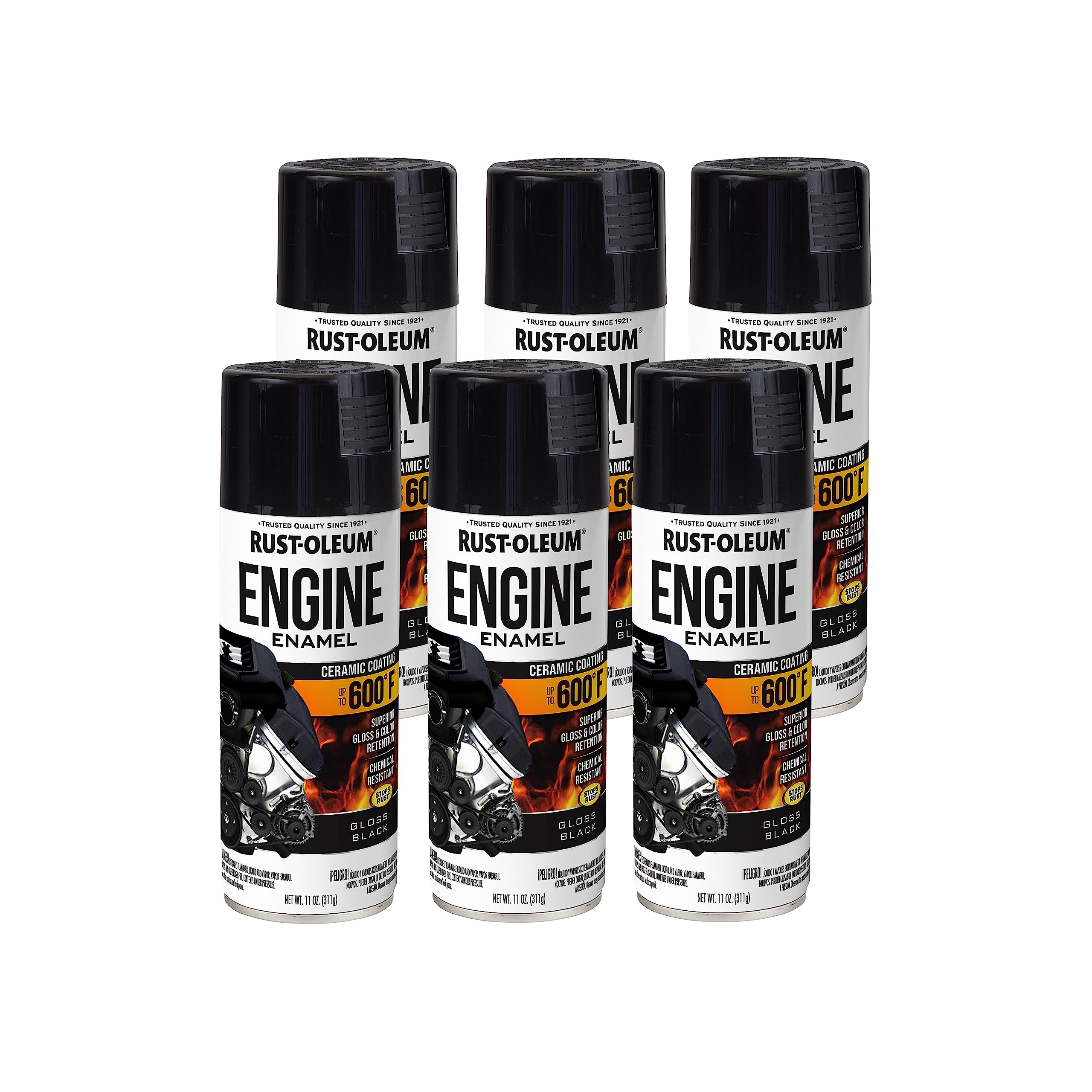 Rust-Oleum 363567-6PK Engine Enamel Spray Paint, 11 oz, Gloss Black ...