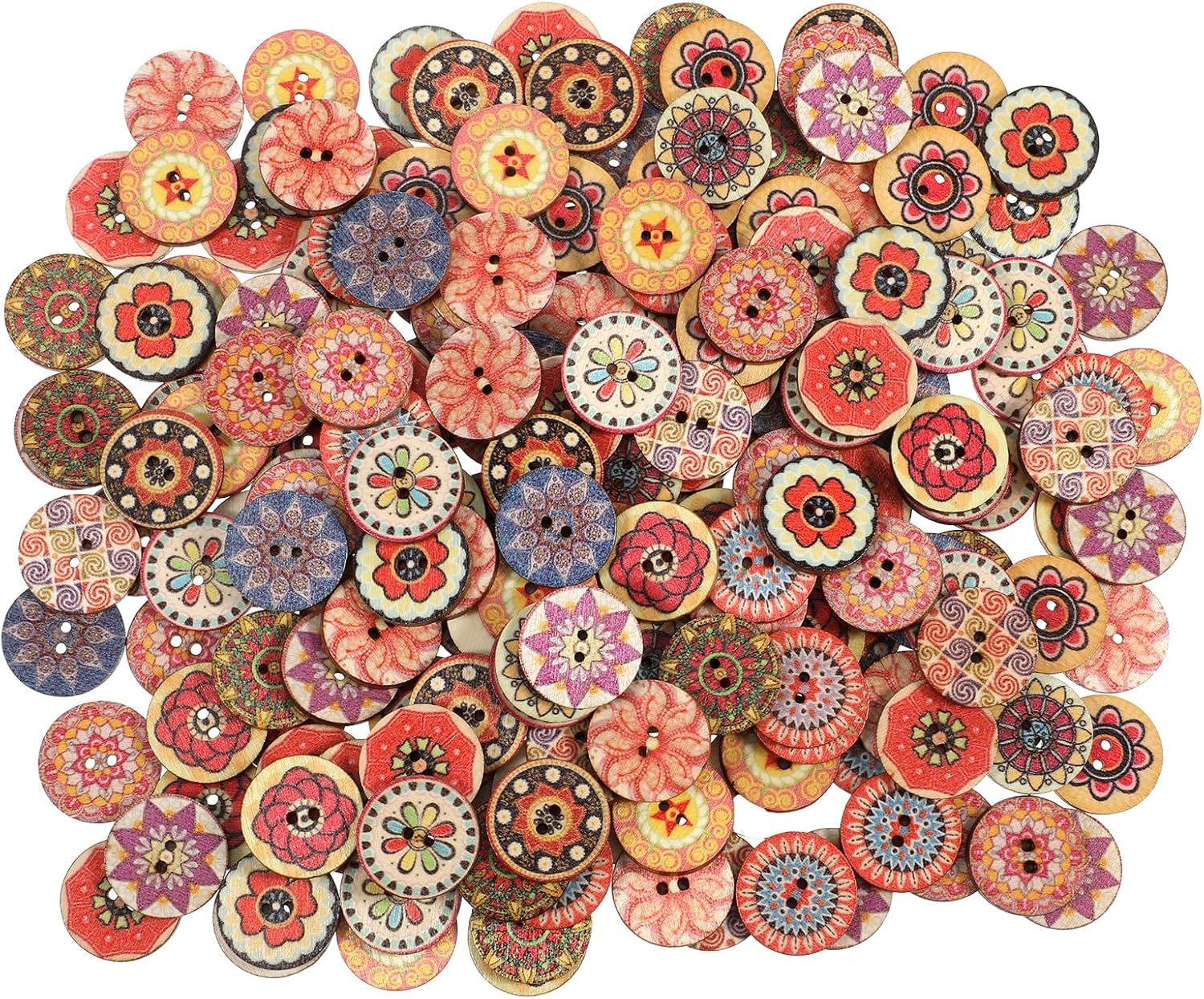 Amazon.com: 200 PCS Wooden Vintage Buttons, 2cm/0.78" Mixed Flower ...