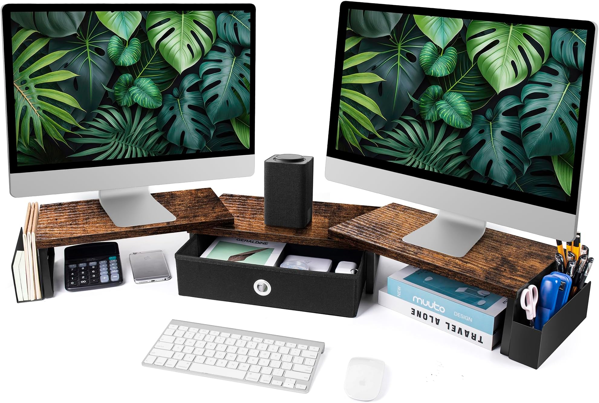 Amazon.com: WESTREE Dual Monitor Stand Riser with Two Drawers, Extra ...