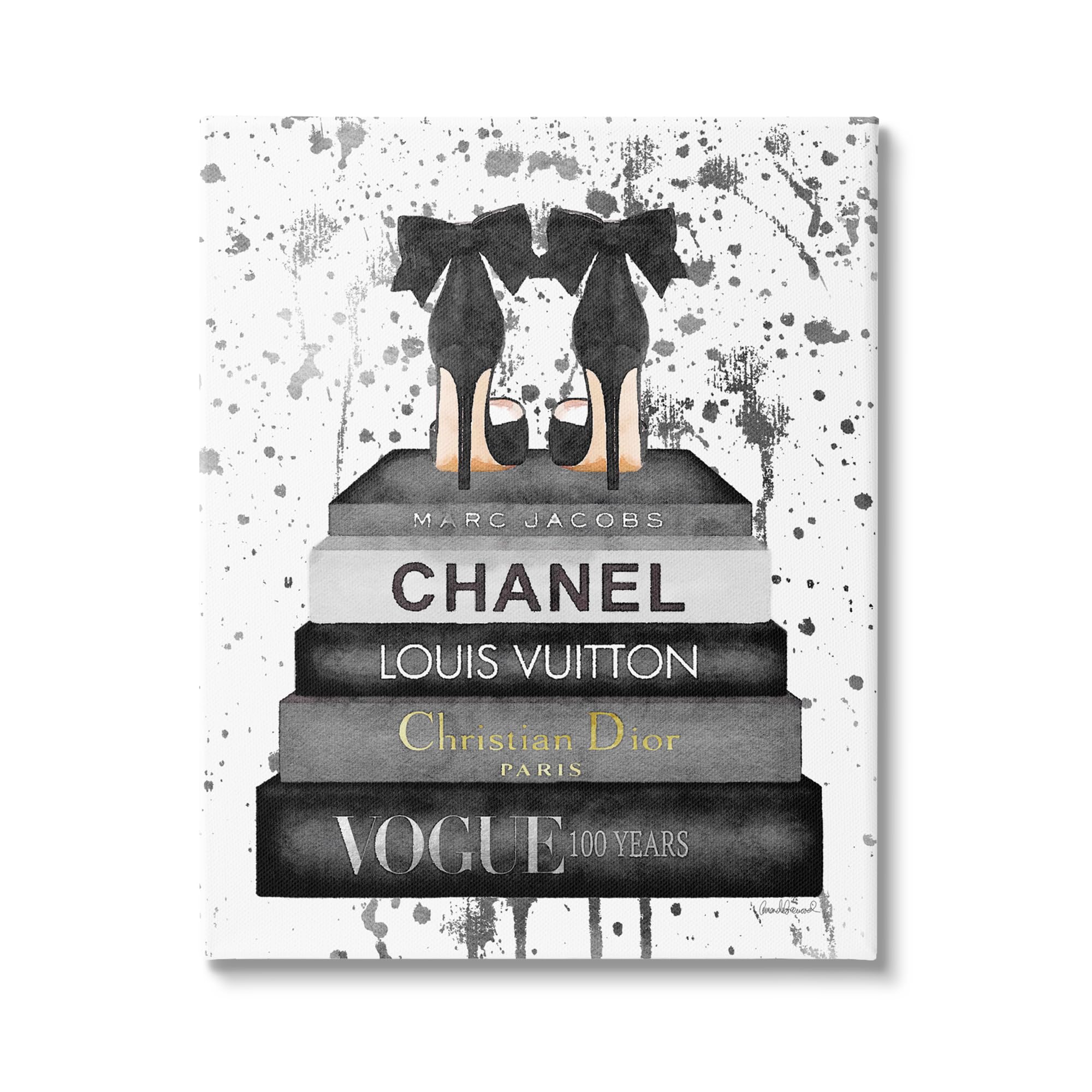 Stupell Industries Glam Fashion Book Stack Grey Bow Pump Heels Ink ...
