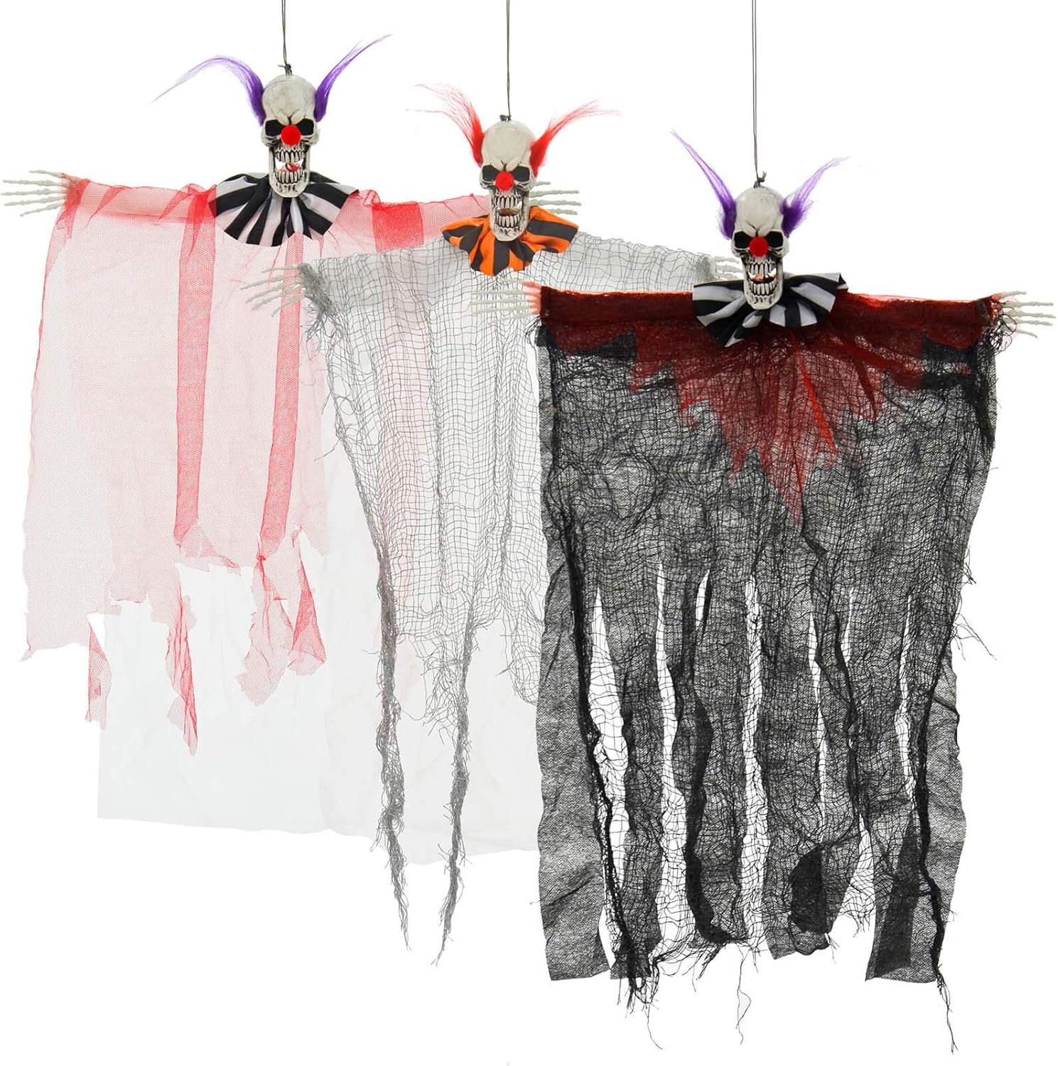 Cackle & Co Set Of 3 Scary Clowns Hanging Decorations Poseable Arms ...