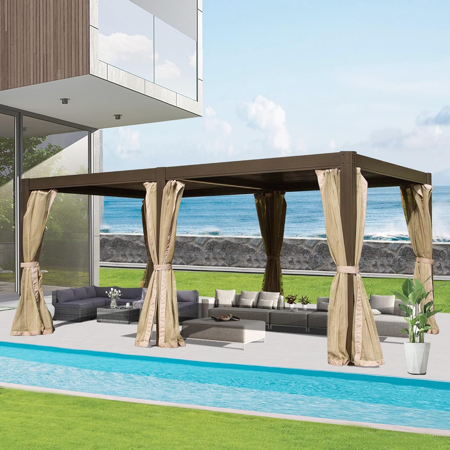 Amazon.com: Domi Louvered Pergola 12' x 20' Aluminum Outdoor Pergola ...