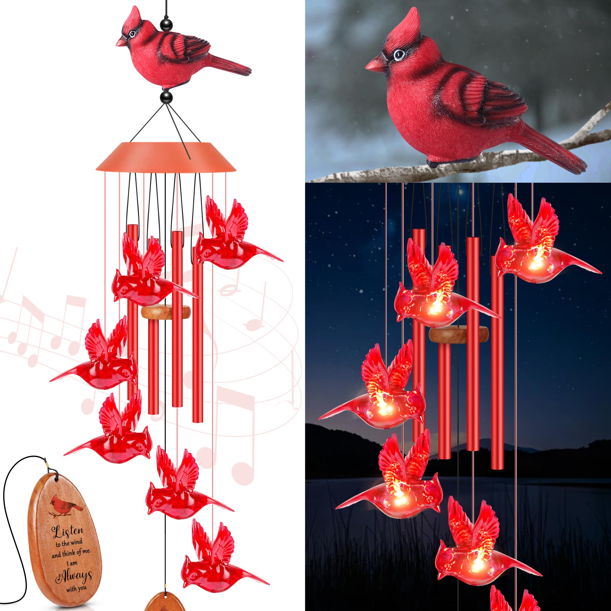 Amazon.com : Cardinal Wind Chimes Solar Cardinal Bird Wind Chimes for ...