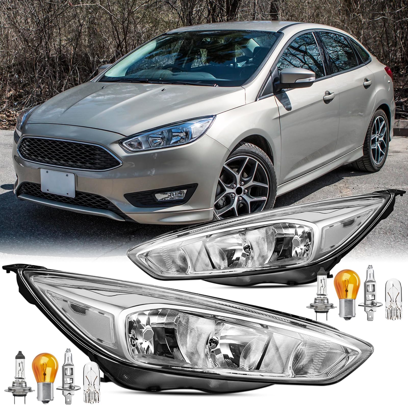 Amazon.com: 2pcs Headlights Assembly With Bulbs For 2015 2016 2017 2018 ...