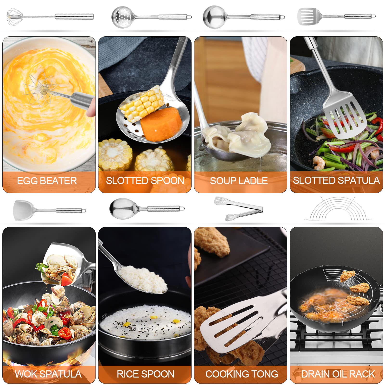 Buy 13'' Carbon Steel Wok Pan with Lid and Spatula, 15Pcs Stir Fry Pans ...