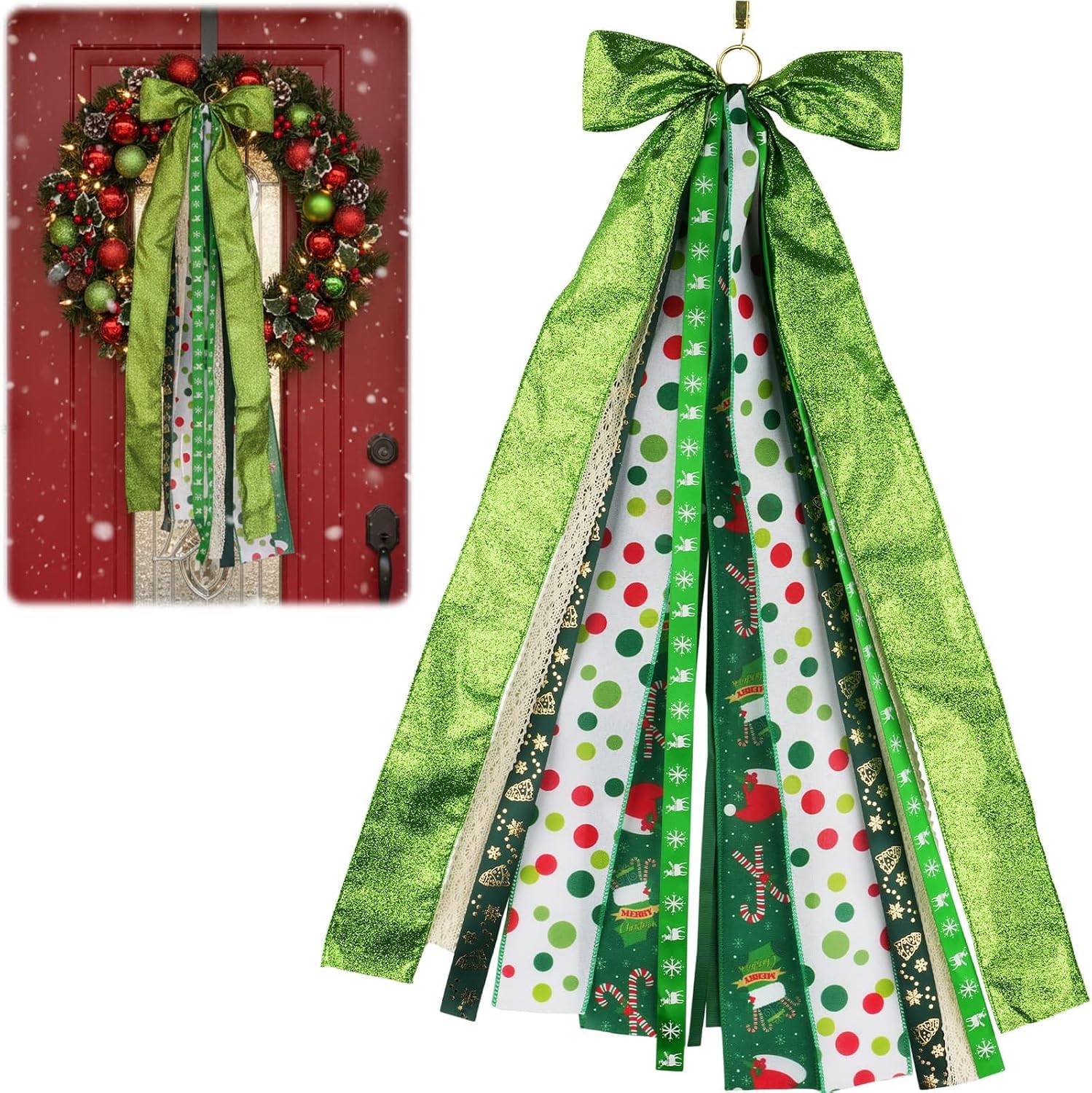Amazon.com: NUVCELKA Large Christmas Wreath Sash Decoration 27.5", 7 ...