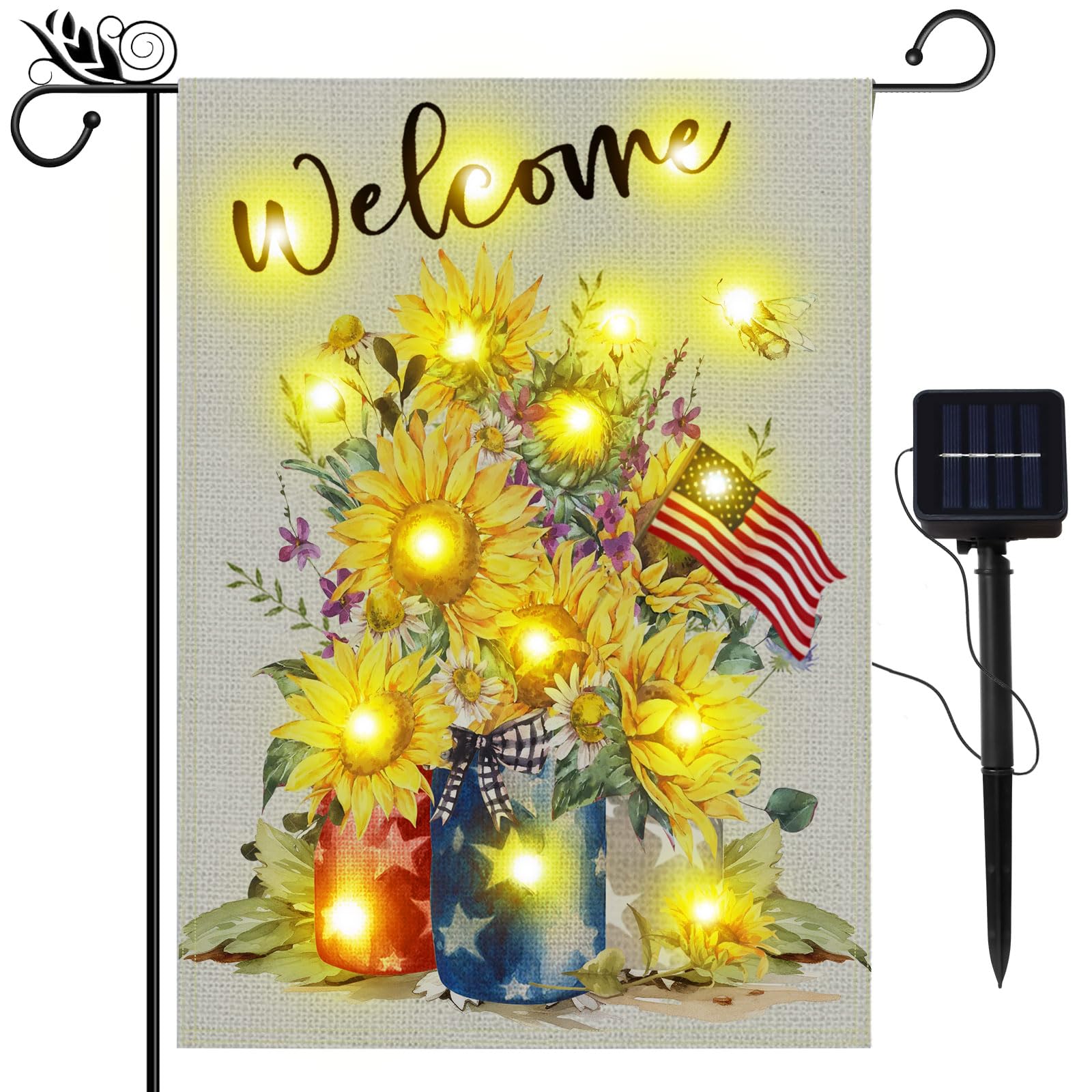 Amazon.com : Solar Garden Flags, Spring Summer Sunflower Banner 4th of ...