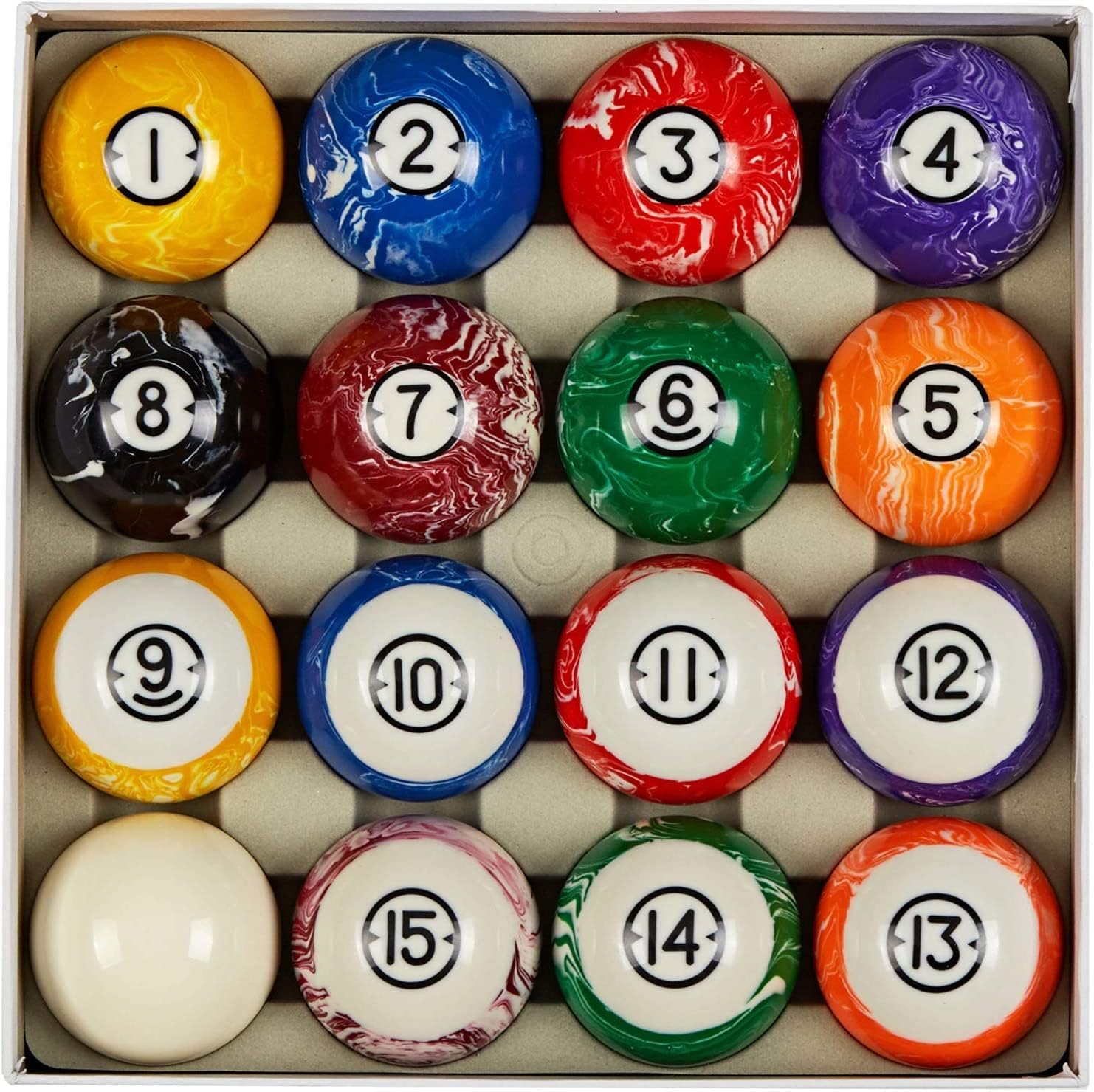 Amazon.com : Deluxe 2-1/4" Billiard Pool Balls Marble-Swirl Style ...