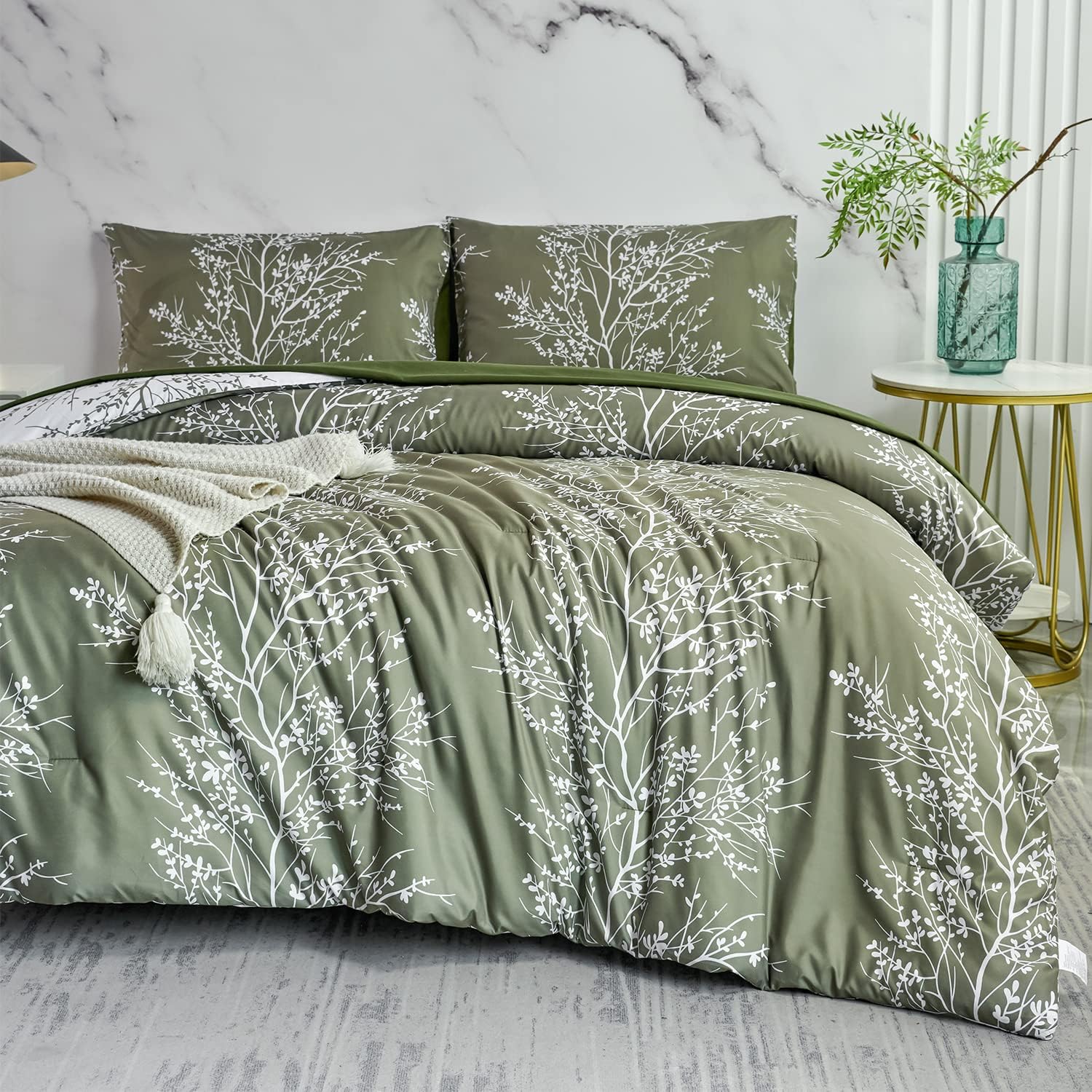 Amazon.com: ZRNBAST Olive Green Comforter Set-5 Pcs Twin Size Bedding ...
