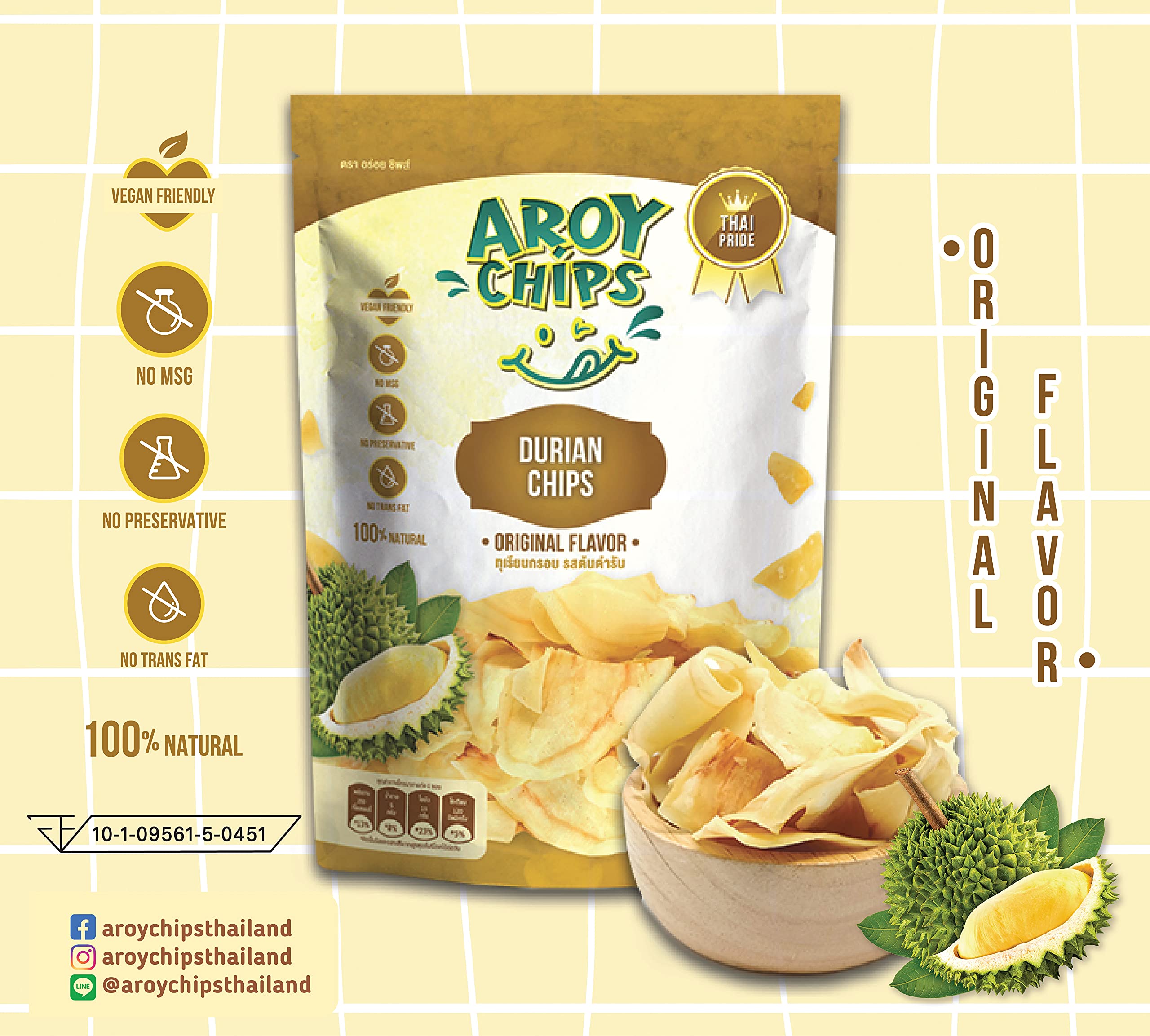Buy Durian Chips, Original Flavor, King of Fruit becomes Aroy chips for ...