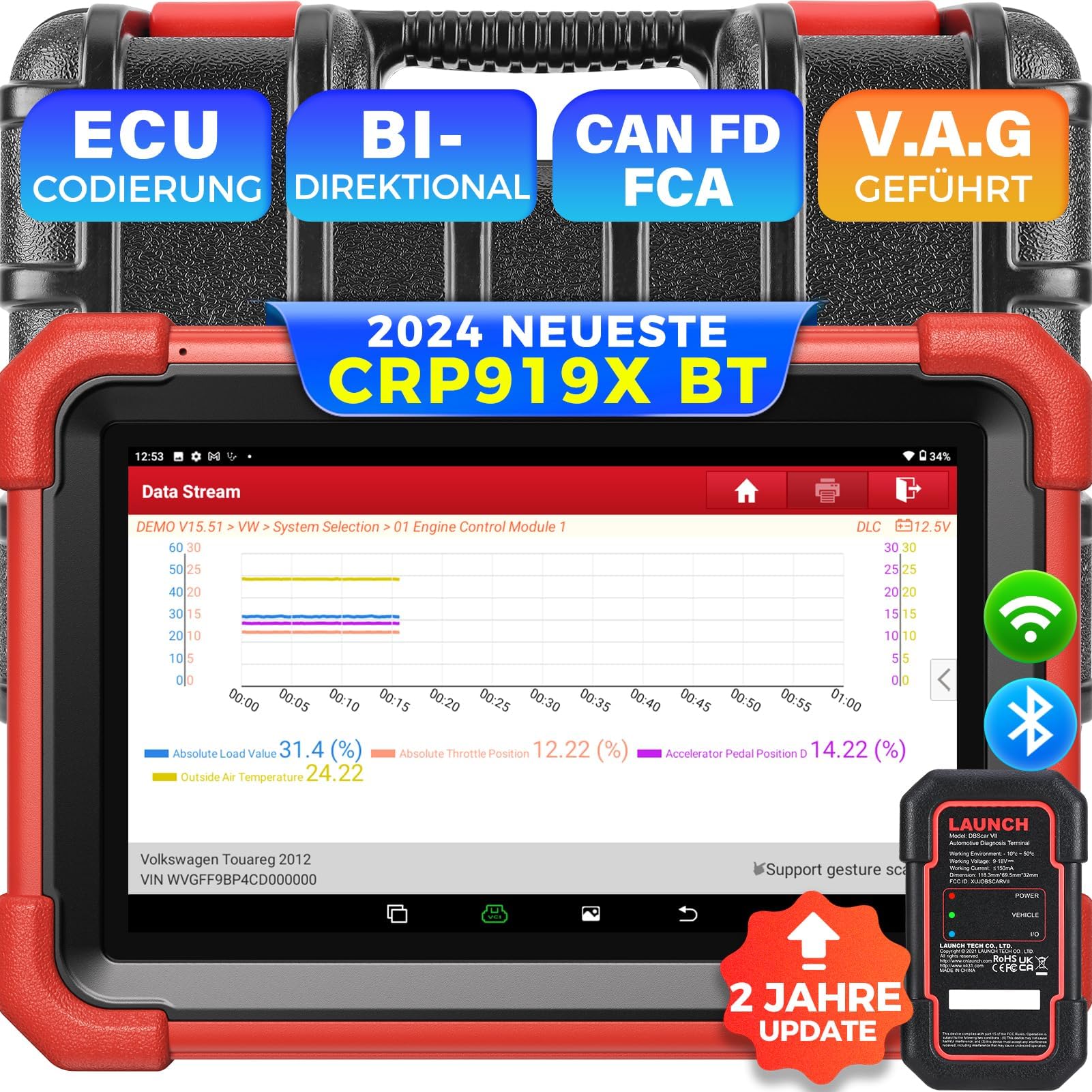 LAUNCH X431 CRP919X BT OBD2 Diagnosegerät, 2024 Bidirektionales Diagnosetool für alle Fahrzeuge ...