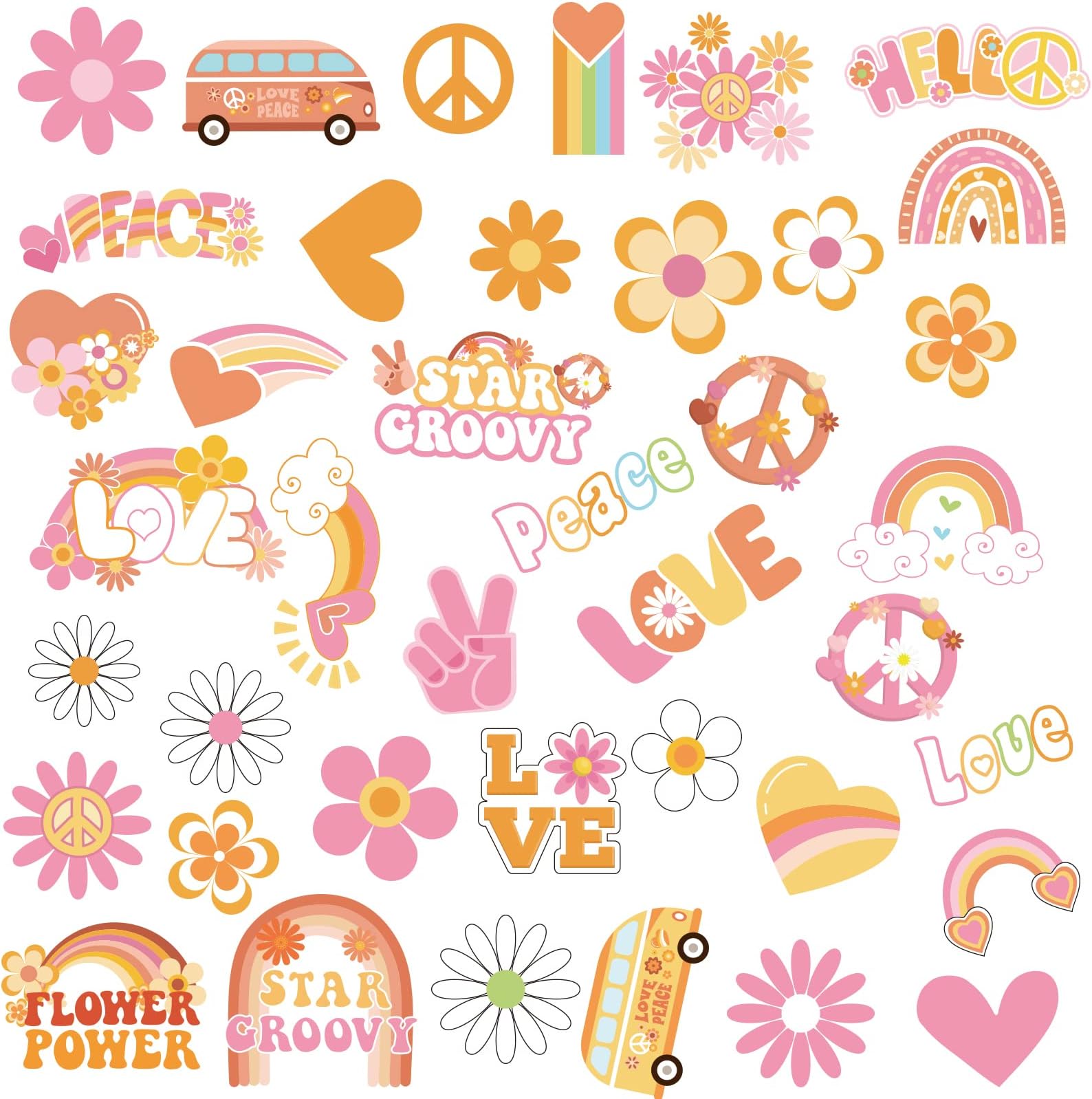 Amazon.com : 280Pcs Hippie Theme Temporary Tattoos Stickers 70's Theme ...