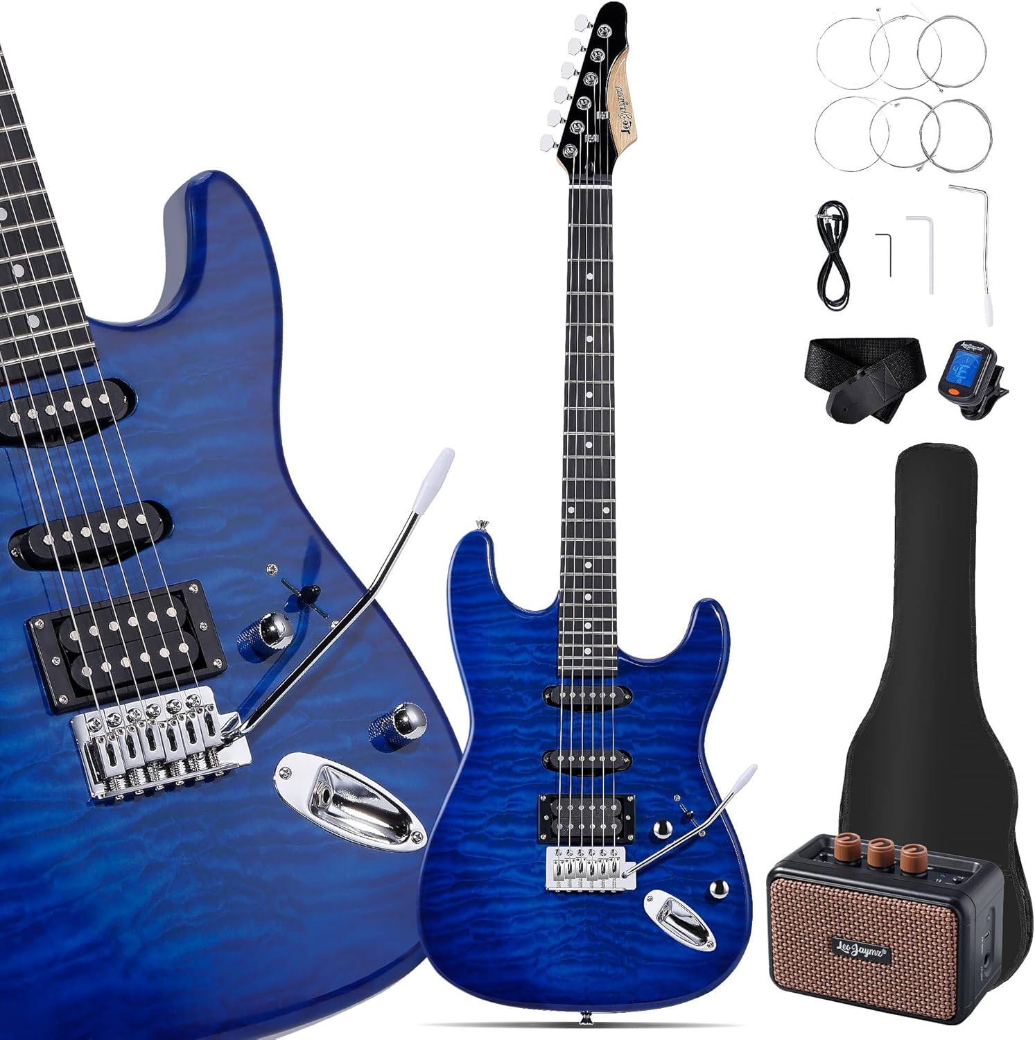 Amazon.com: Leo Jaymz 39" Full Size ST Style Electric Guitar Starter ...