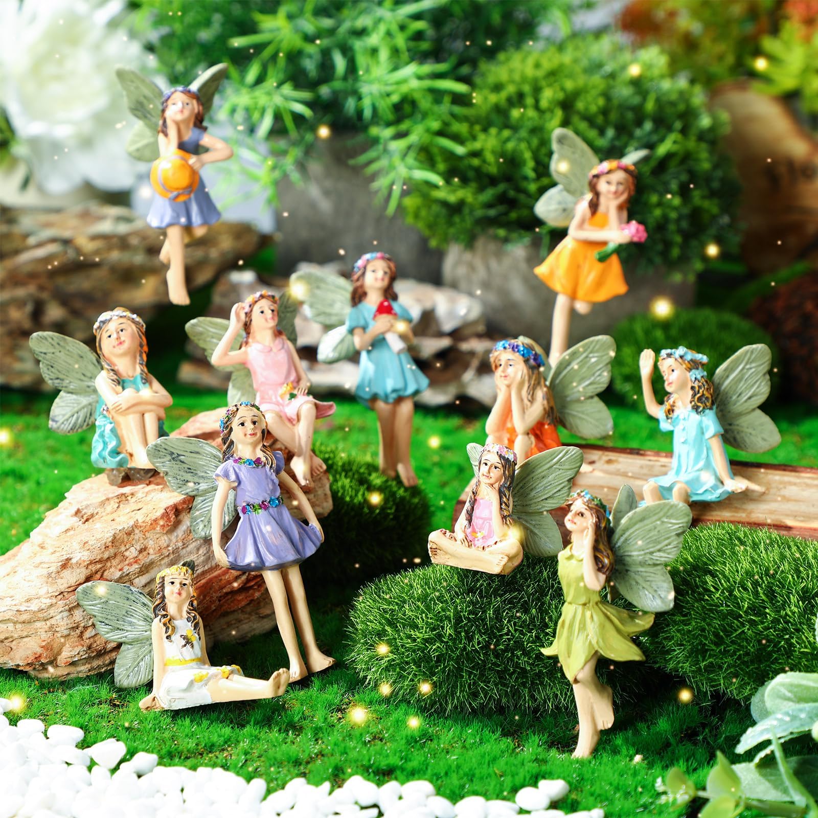 Amazon.com: Fumete 11 Pieces Garden Figurines Miniature Fairies with ...