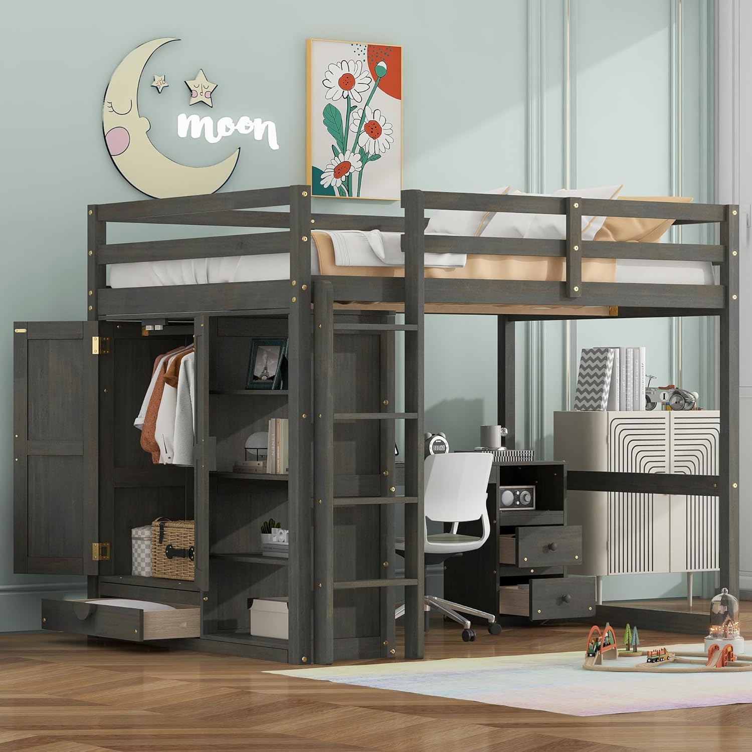 Amazon.com: Merax Full Size Loft Bed, Wooden Full Loft Bed Frame with ...