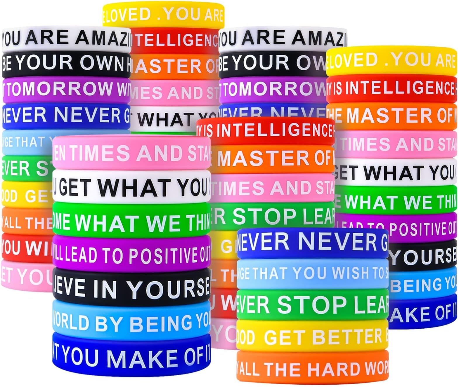 Amazon.com : 100 Pieces Motivational Wristband Silicone Bracelets ...