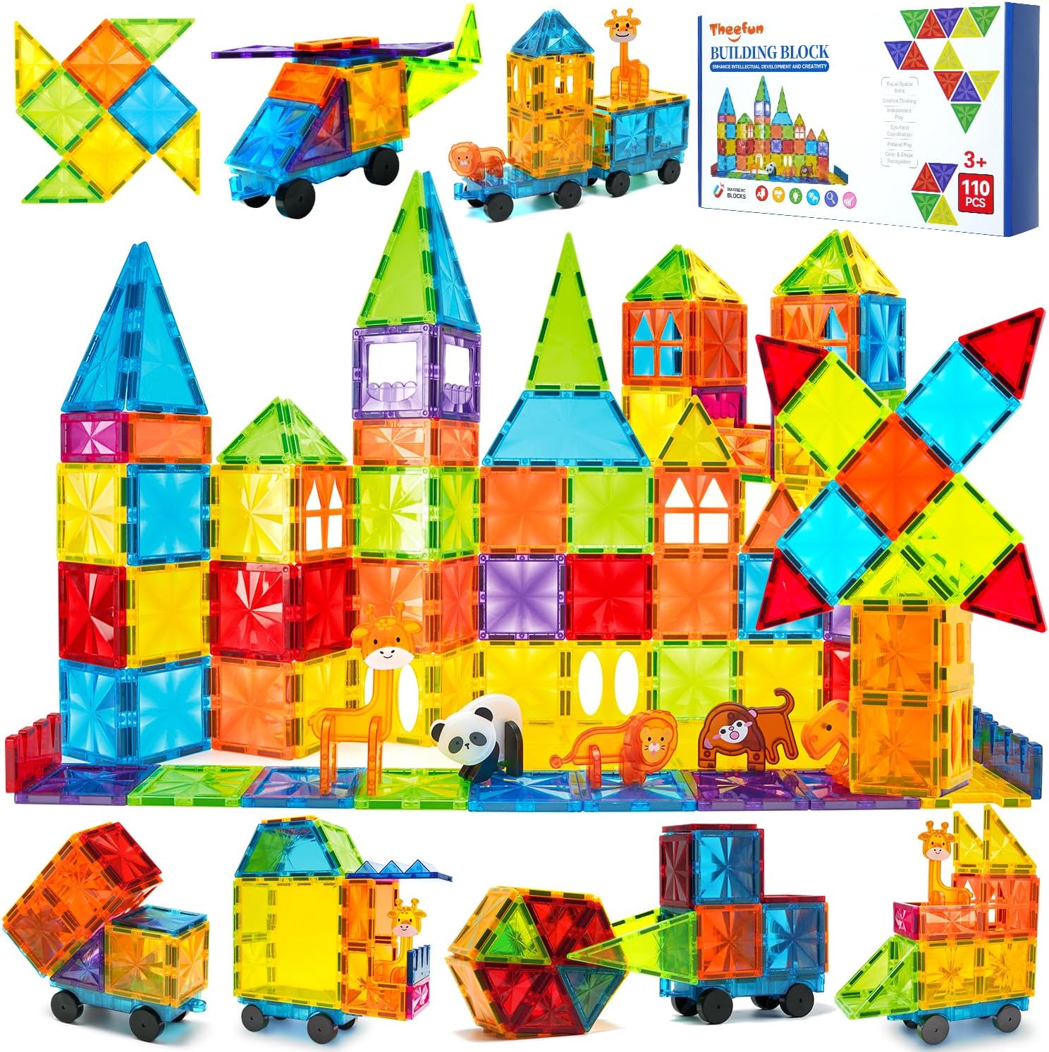 Amazon.com: Magnetic Tiles: 110PCS Magnet 3D Clear Building Blocks Toys for Kids - Educational ...
