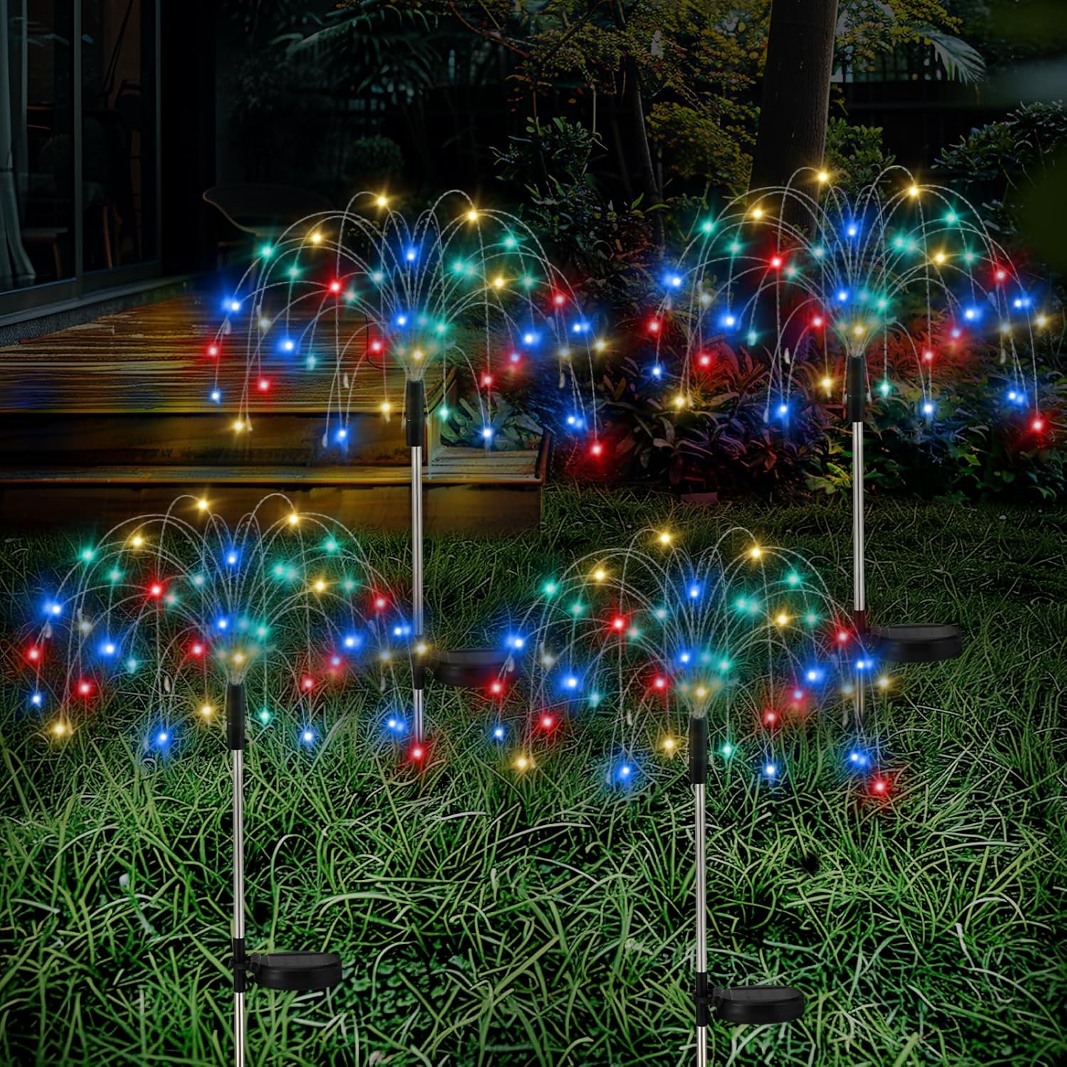 Lewondr Firework Solar Garden Lights, 120 LED Solar Firework Lights ...