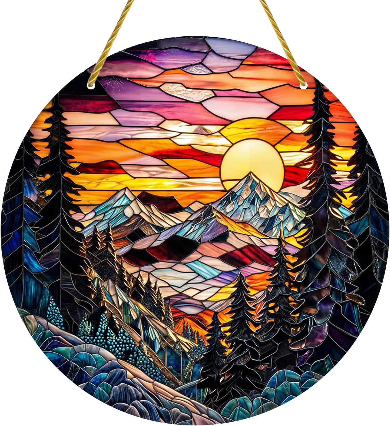 Amazon.com: yafuidil Acrylic Stained Hanging - 1Pcs Forest Sunset Theme ...