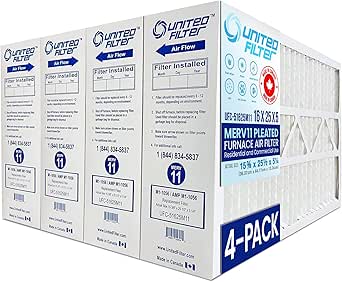 United Filter 16x25x5 MERV 11 Pleated Furnace Air Filter Compatible ...