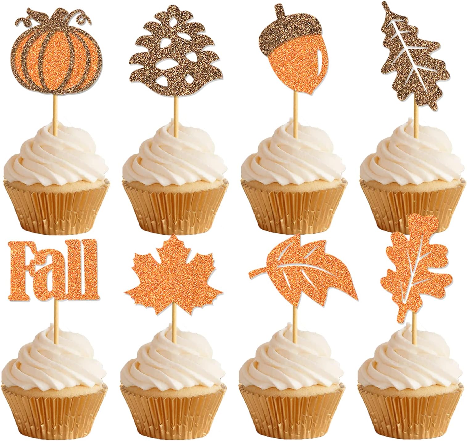 Amazon.com: 32Pcs Fall Cupcake Toppers Fall Leaves Cupcake Topper ...