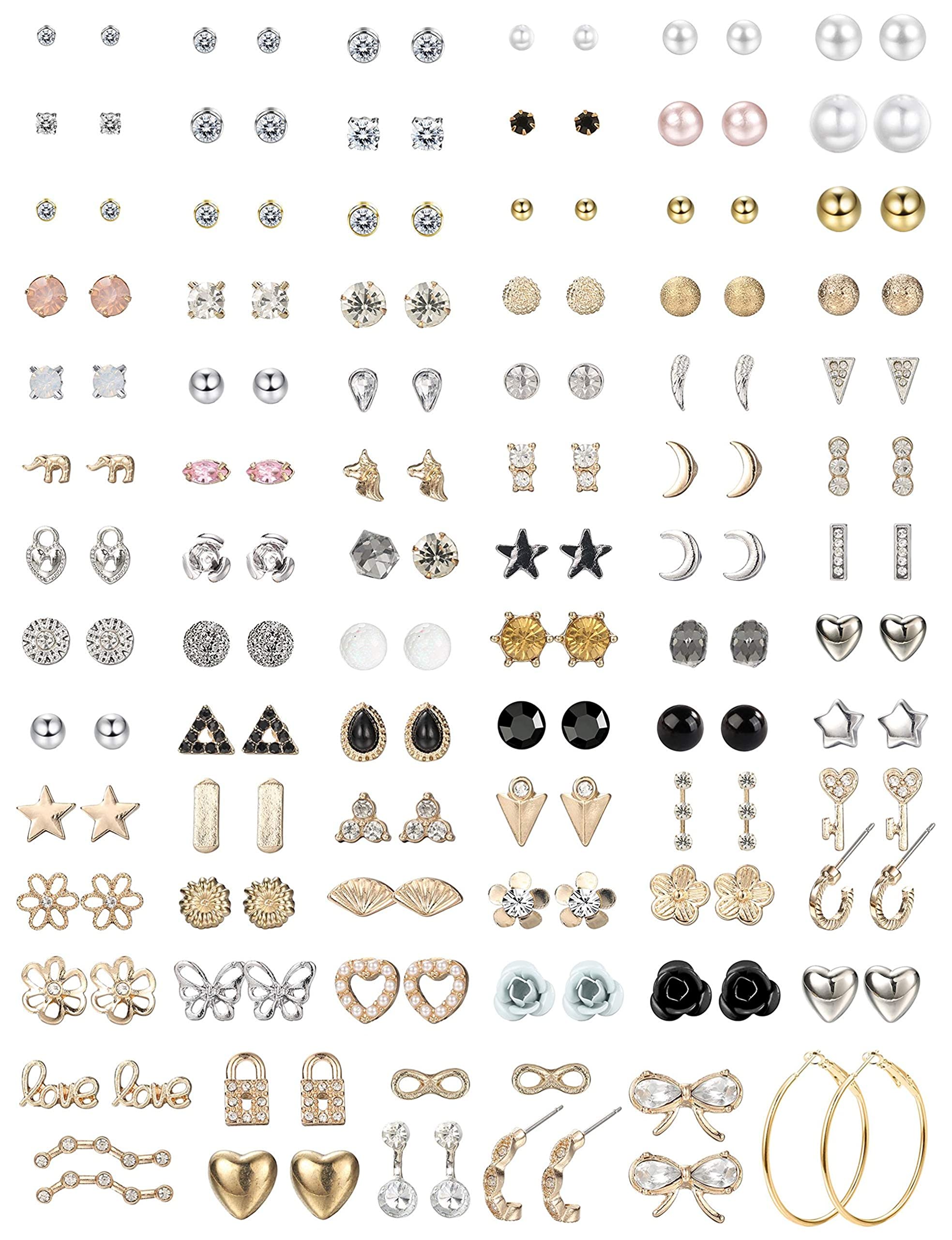 KALVICA 81 Pairs Assorted Multiple Stud Earrings Set for Women Girls ...