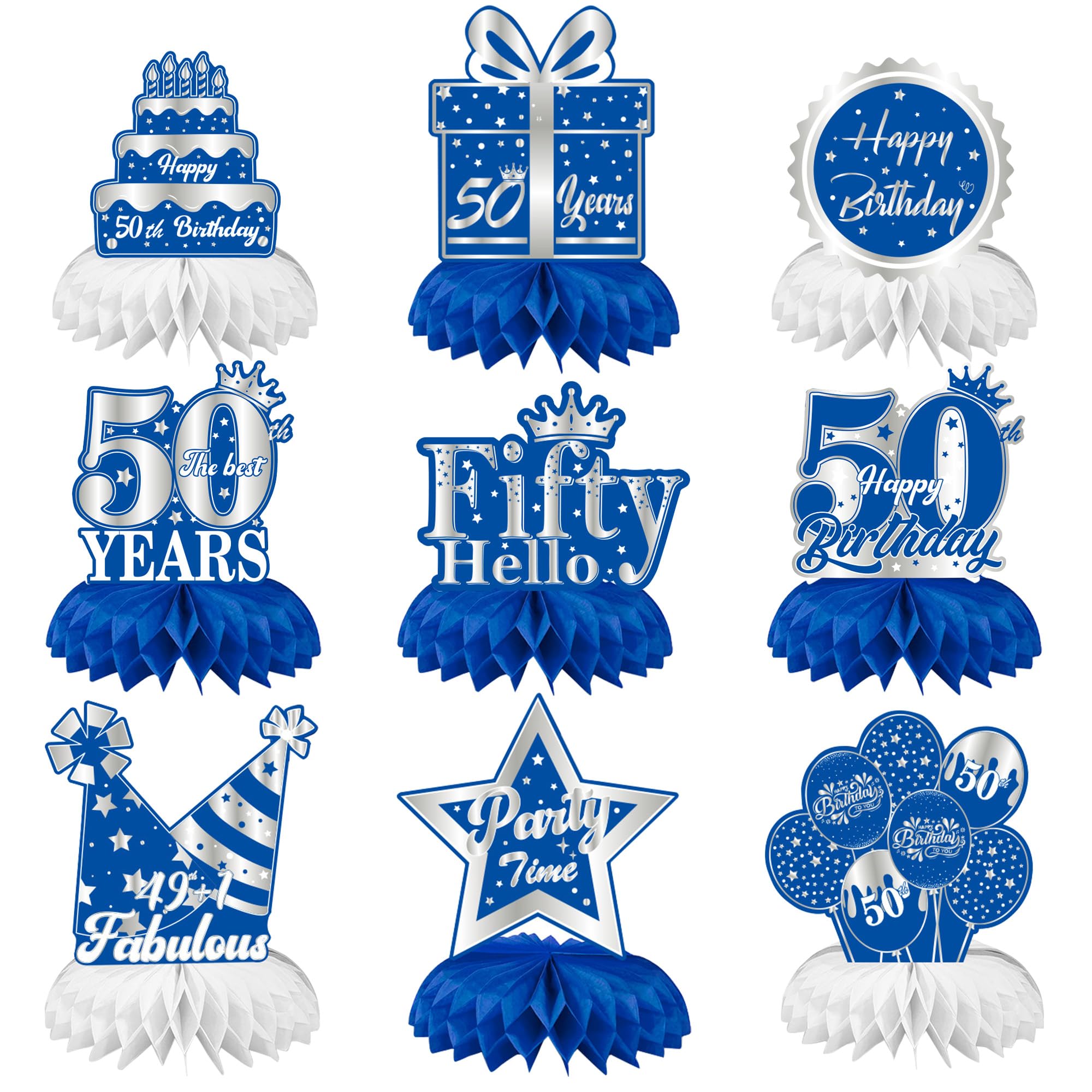 Auliuse Blue Silver 50th Birthday Honeycomb Centerpieces Party ...