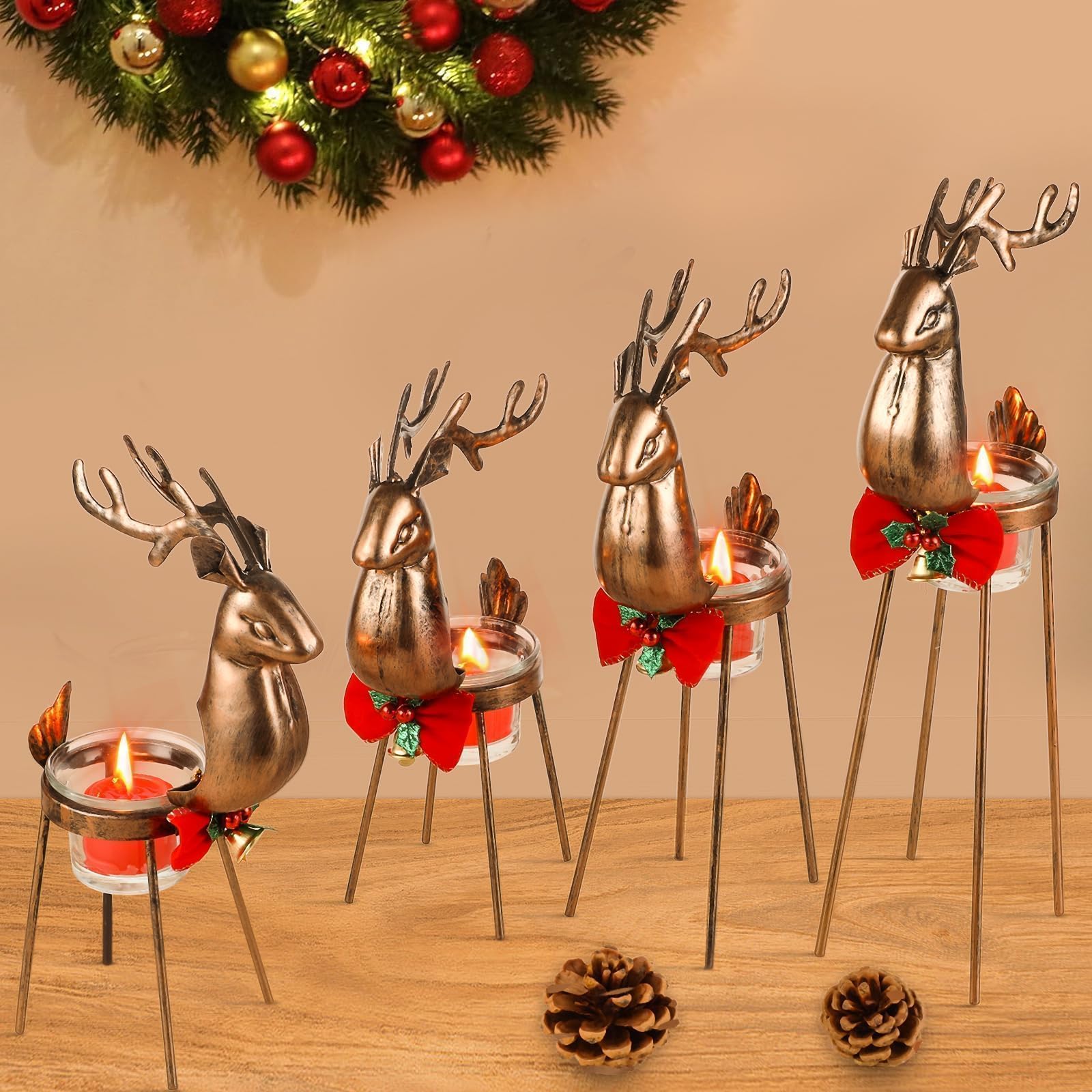 Amazon.com: 4 Pack Reindeer Tealight Candle Holders Christmas Table ...