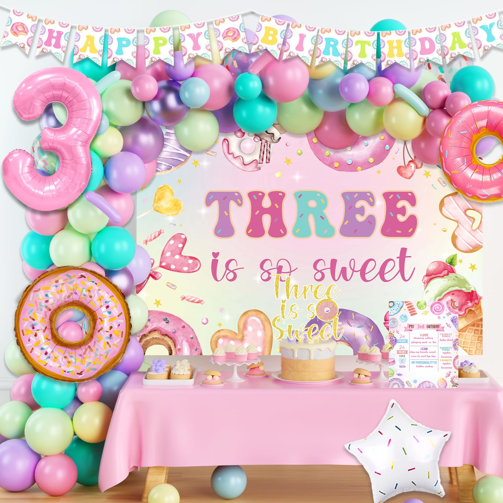 Amazon.com: Party Inspo Three Is So Sweet Birthday Decorations Girl ...