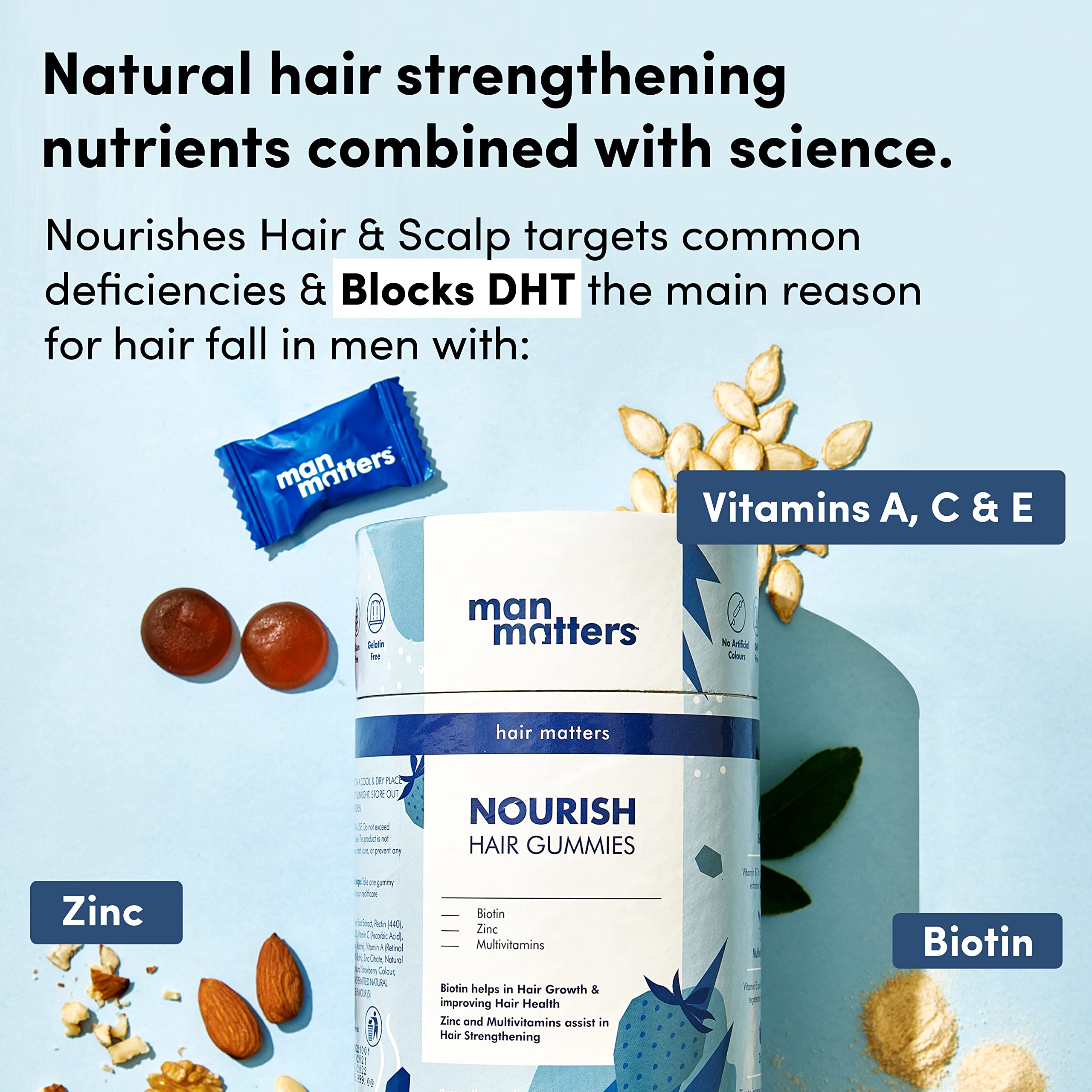 Man Matters Biotin Hair Gummies for Men | Keeps Hair Healthy and Strong ...