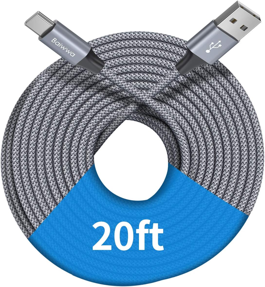 Amazon.com: Baiwwa Extra Long USB C Cable 20ft, USB A to Type C Cable ...