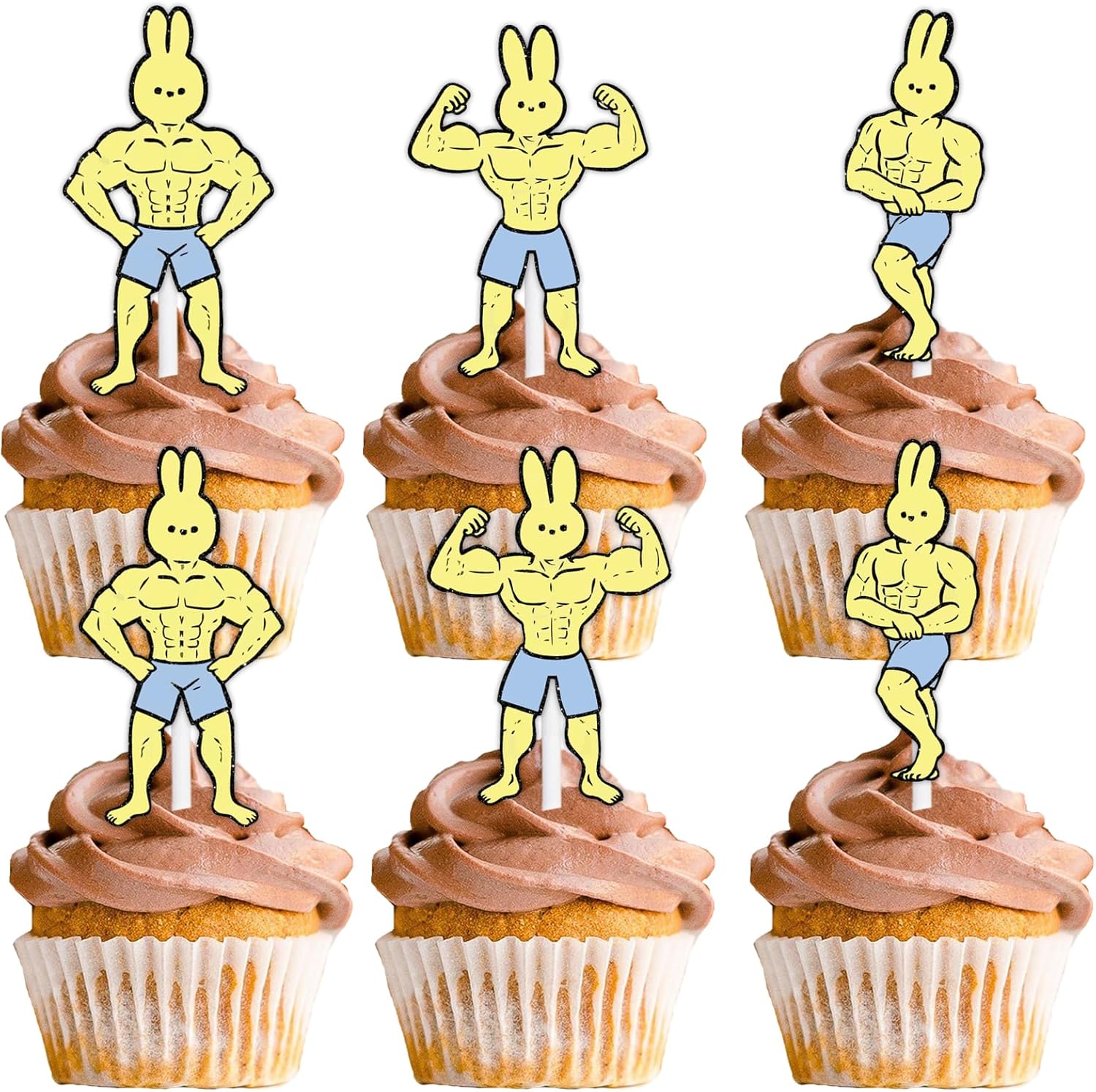 Amazon.com: 18pcs Gold Glitter Muscle Rabbit Dessert Cupcake Topper Gym ...