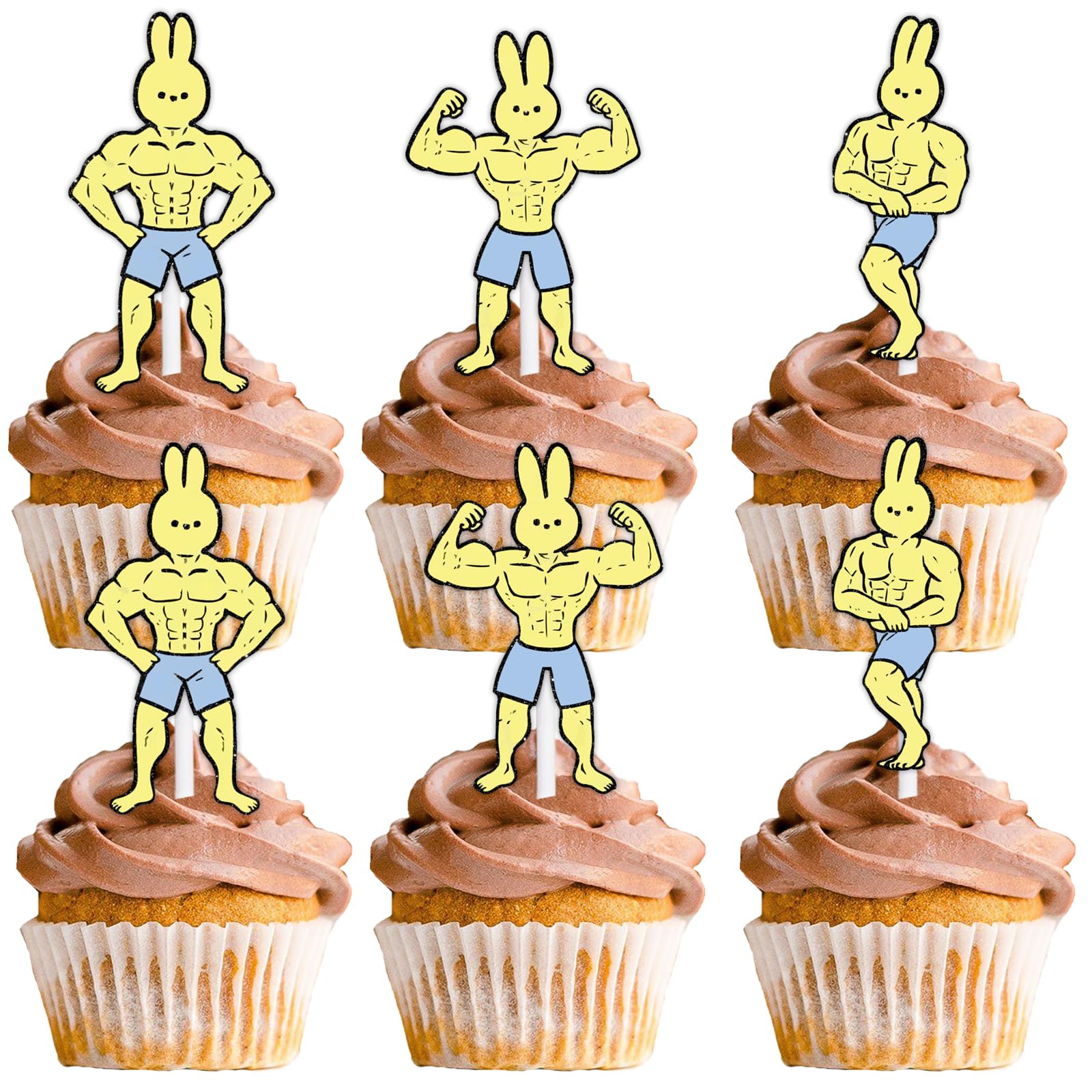 Amazon.com: 18pcs Gold Glitter Muscle Rabbit Dessert Cupcake Topper Gym ...