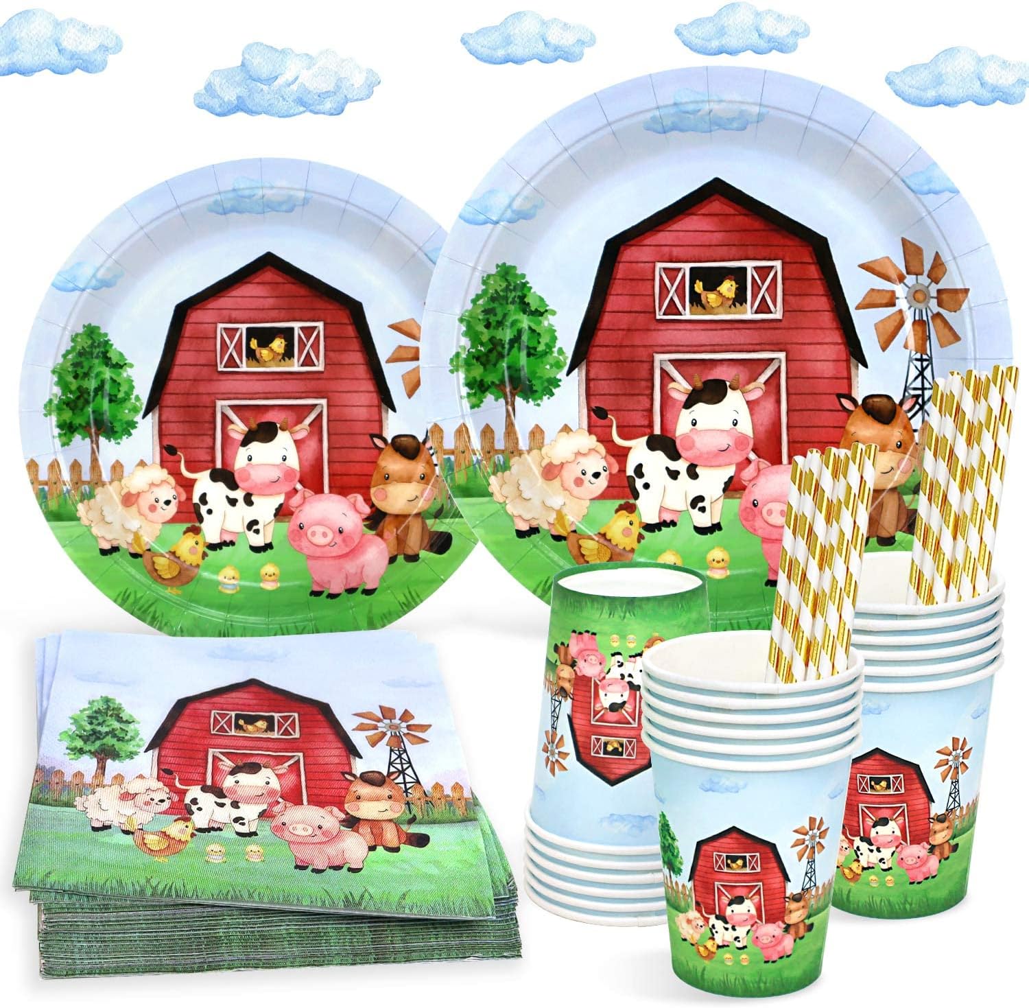 Amazon.com: Watercolor Farm Birthday Decorations Plates Set 25 Guests ...
