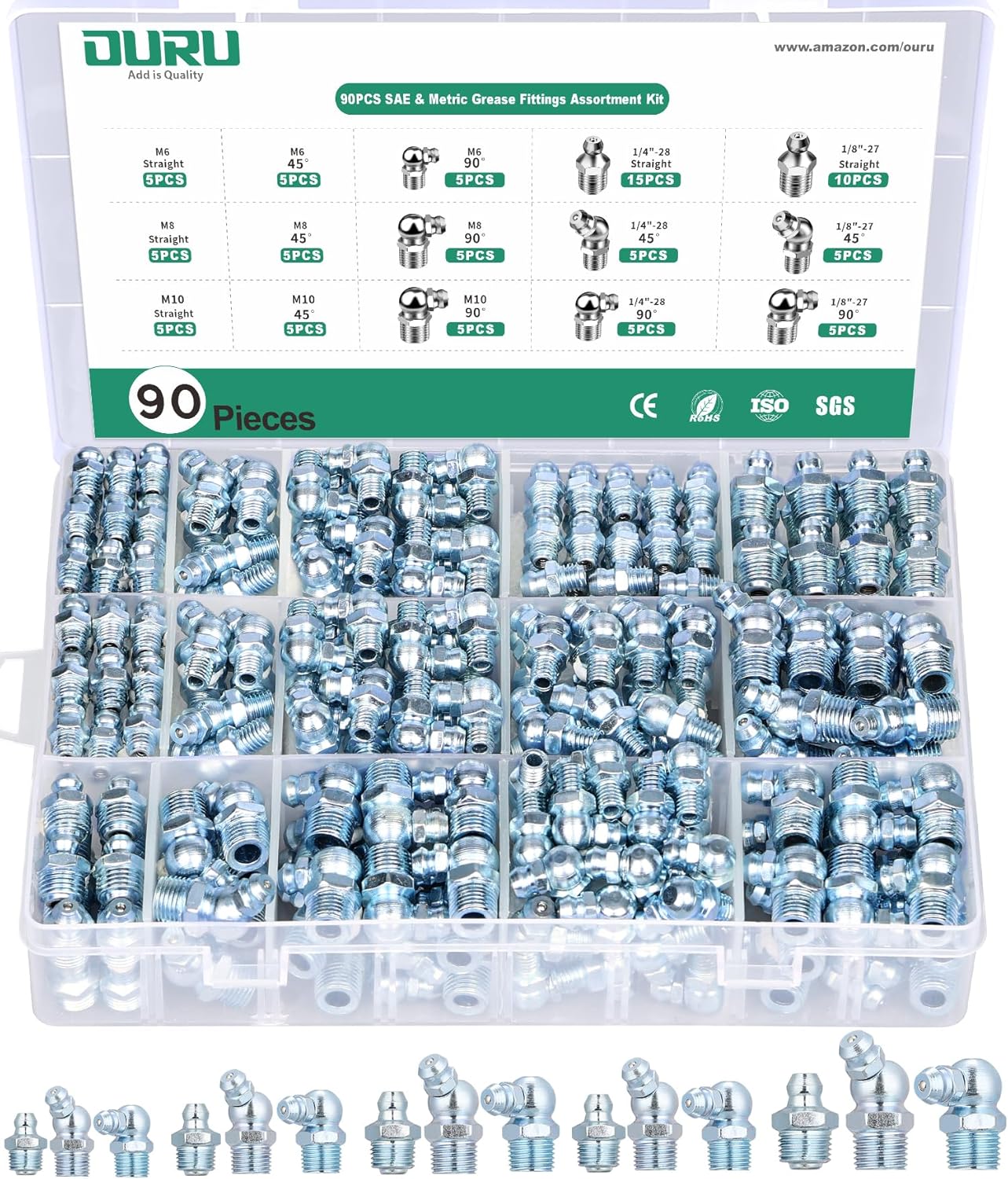Amazon.com: OURU 90PCS SAE & Metric Grease Fittings Assortment,Zerk ...