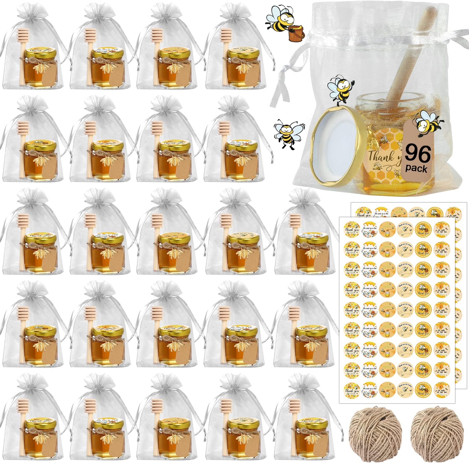 Amazon.com: JIUHSHN 60Pcs Mini Glass Honey Jars 1.5Oz Hexagon Small ...