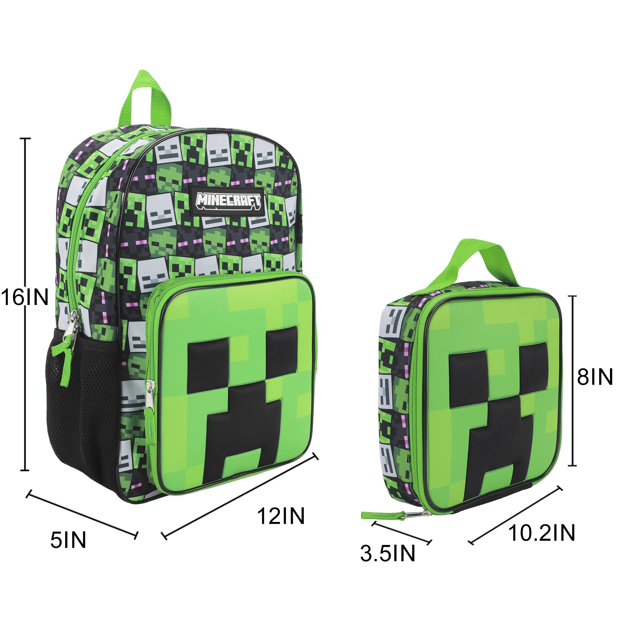 Snapklik.com : Minecraft Creepers 2-Piece 16"Premium Backpack & Lunch ...