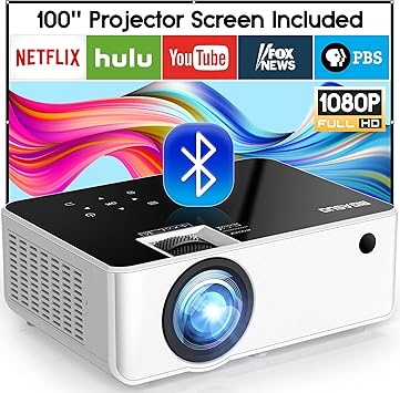 Native 1080P Bluetooth Projector with 100'' Screen, Outdoor Movie ...
