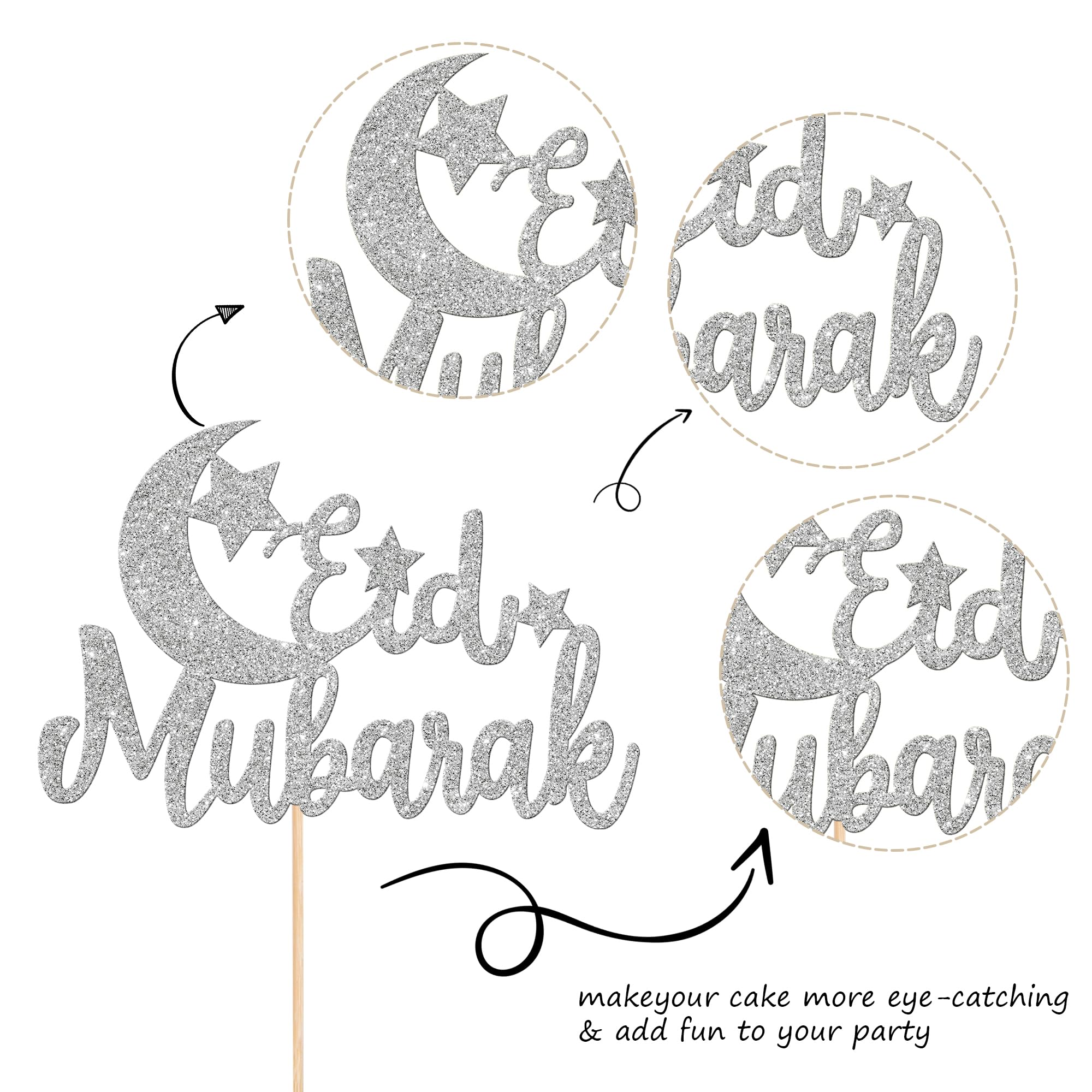 Snapklik.com : 1 PCS Eid Mubarak Cake Topper Glitter Moon Star Ramadan ...
