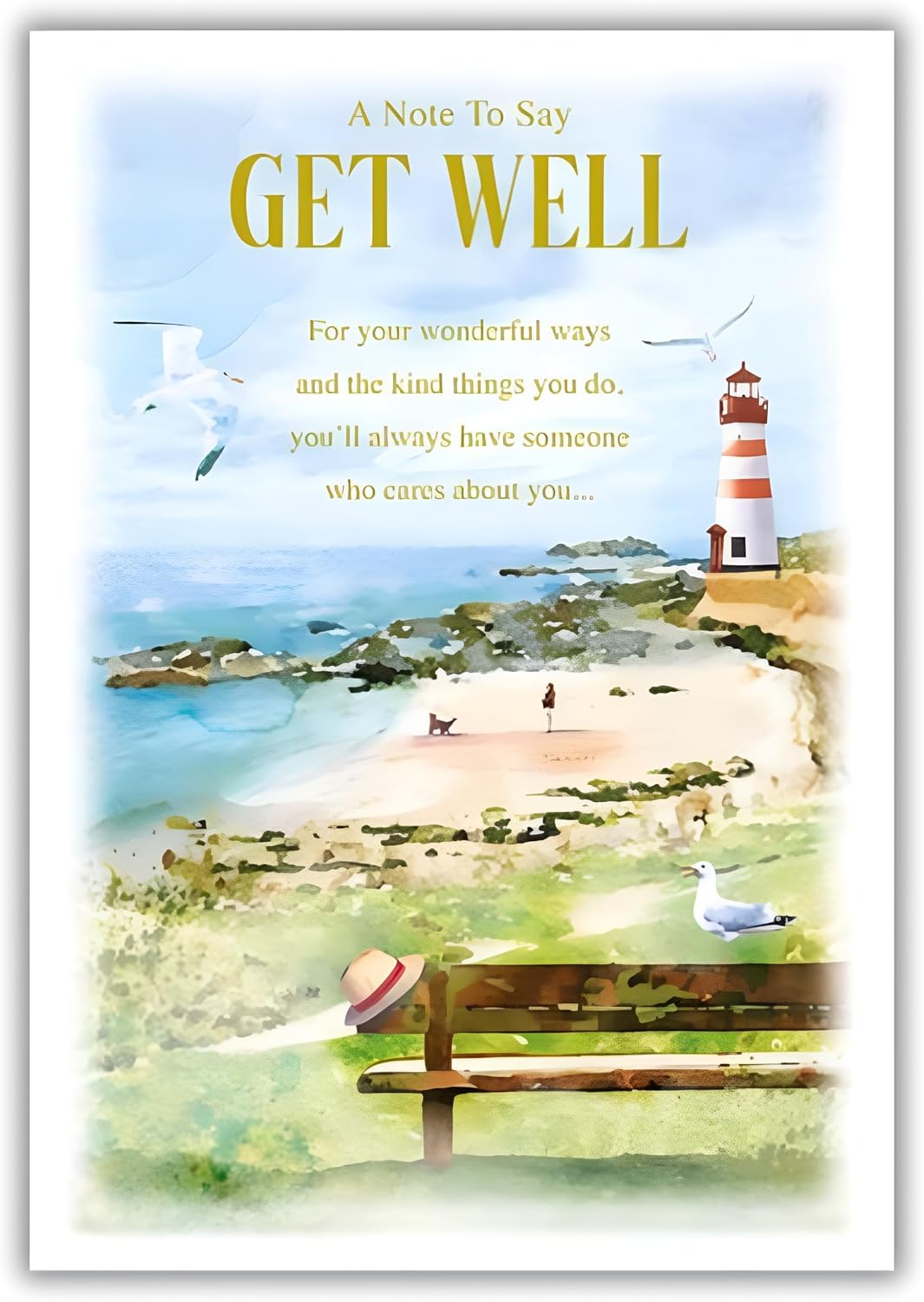 Paper Rose Get Well Soon Card for Men - Scenic Coastal Lighthouse ...