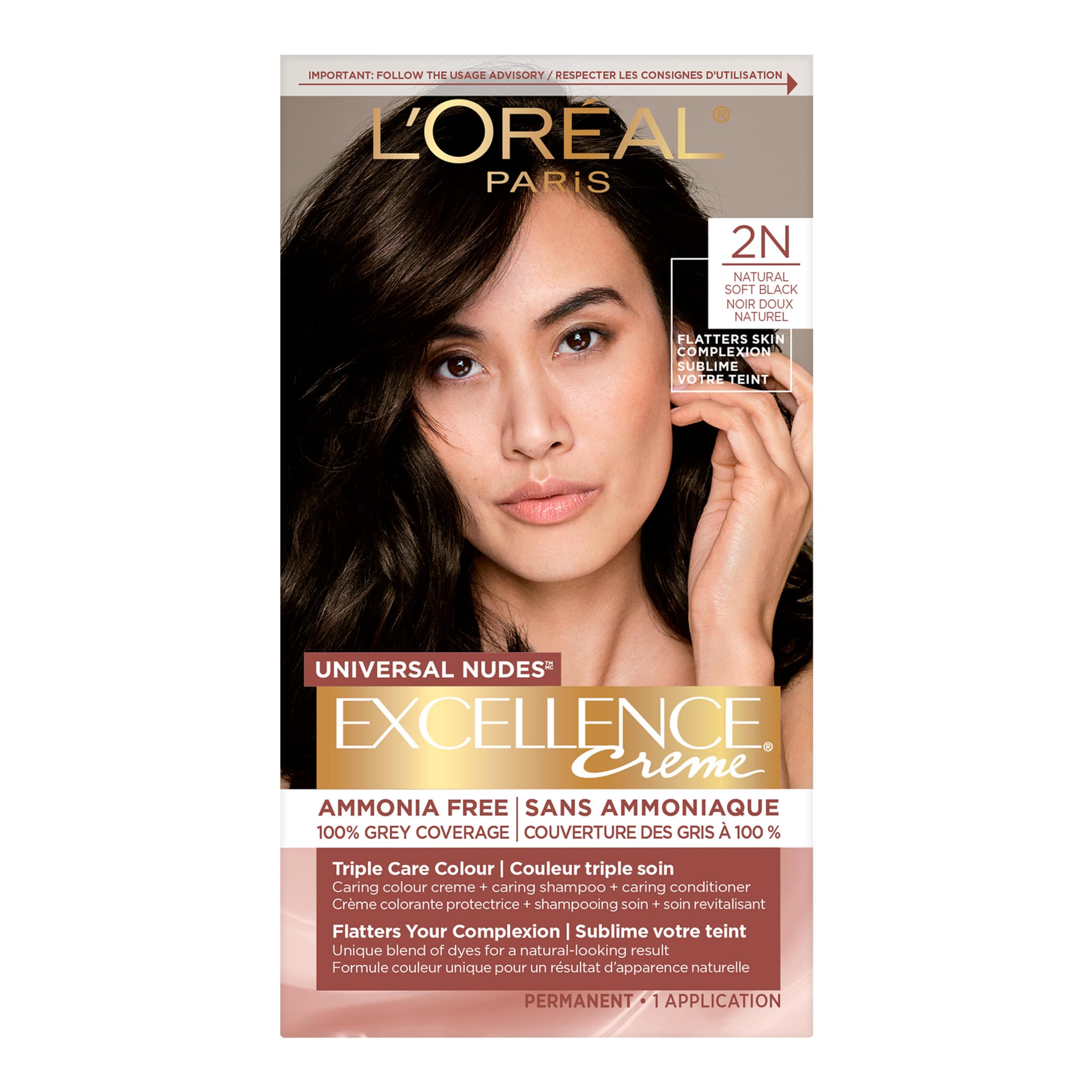L'Oréal Paris Excellence Crème Permanent Hair Color, 2N Natural Soft ...