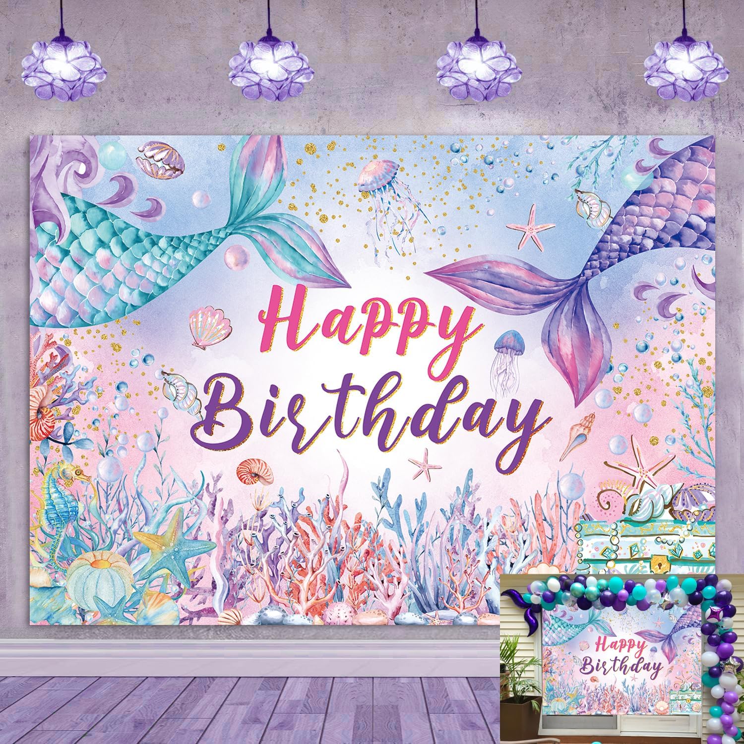 Amazon.com : Avezano Mermaid Happy Birthday Backdrop Under The Sea ...