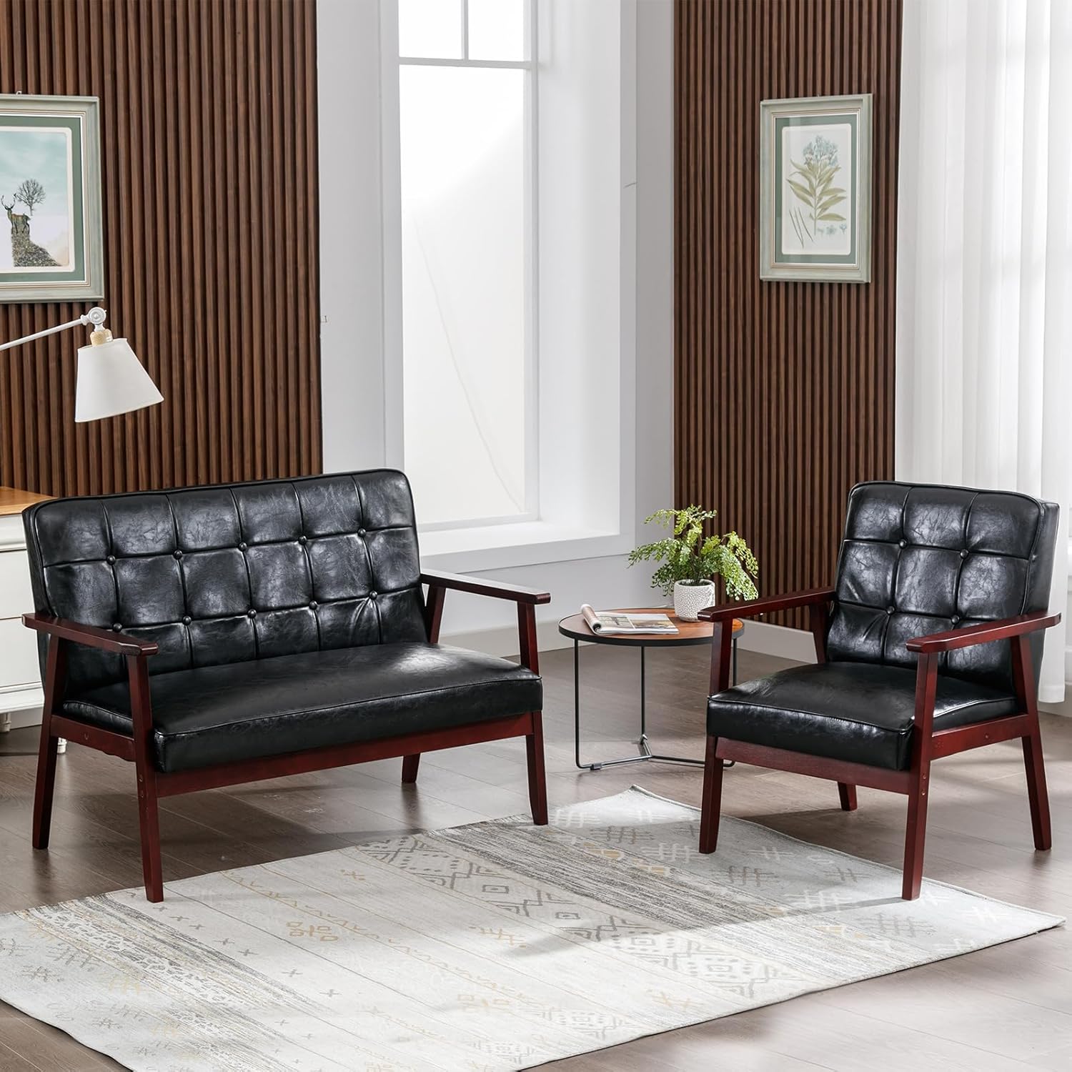 Amazon.com: Okeysen Modern Loveseat Sofa Set (Black) - Ergonomic ...