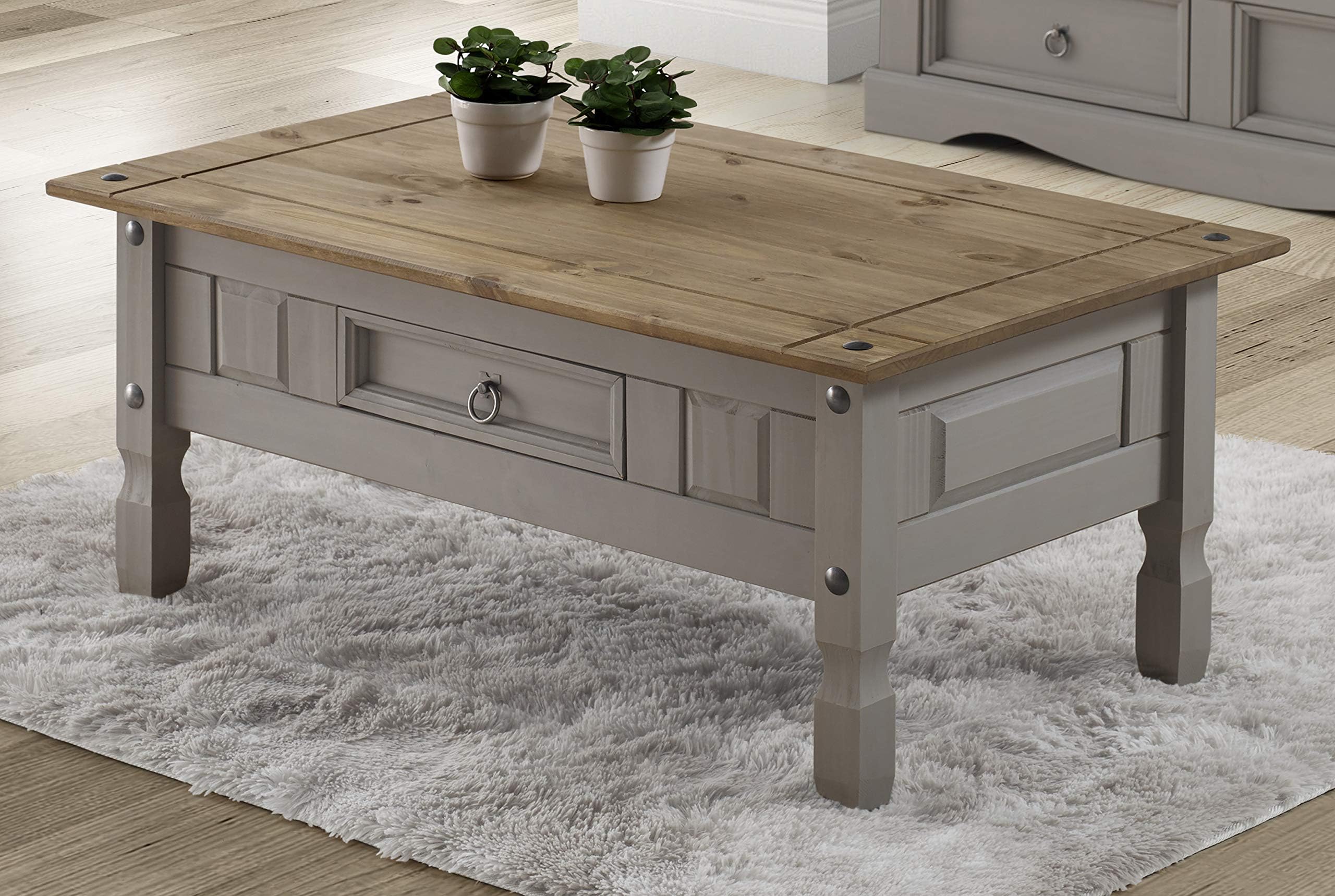 Corona Grey Wax Coffee Table with 2 Drawers & Shelf : Amazon.co.uk ...