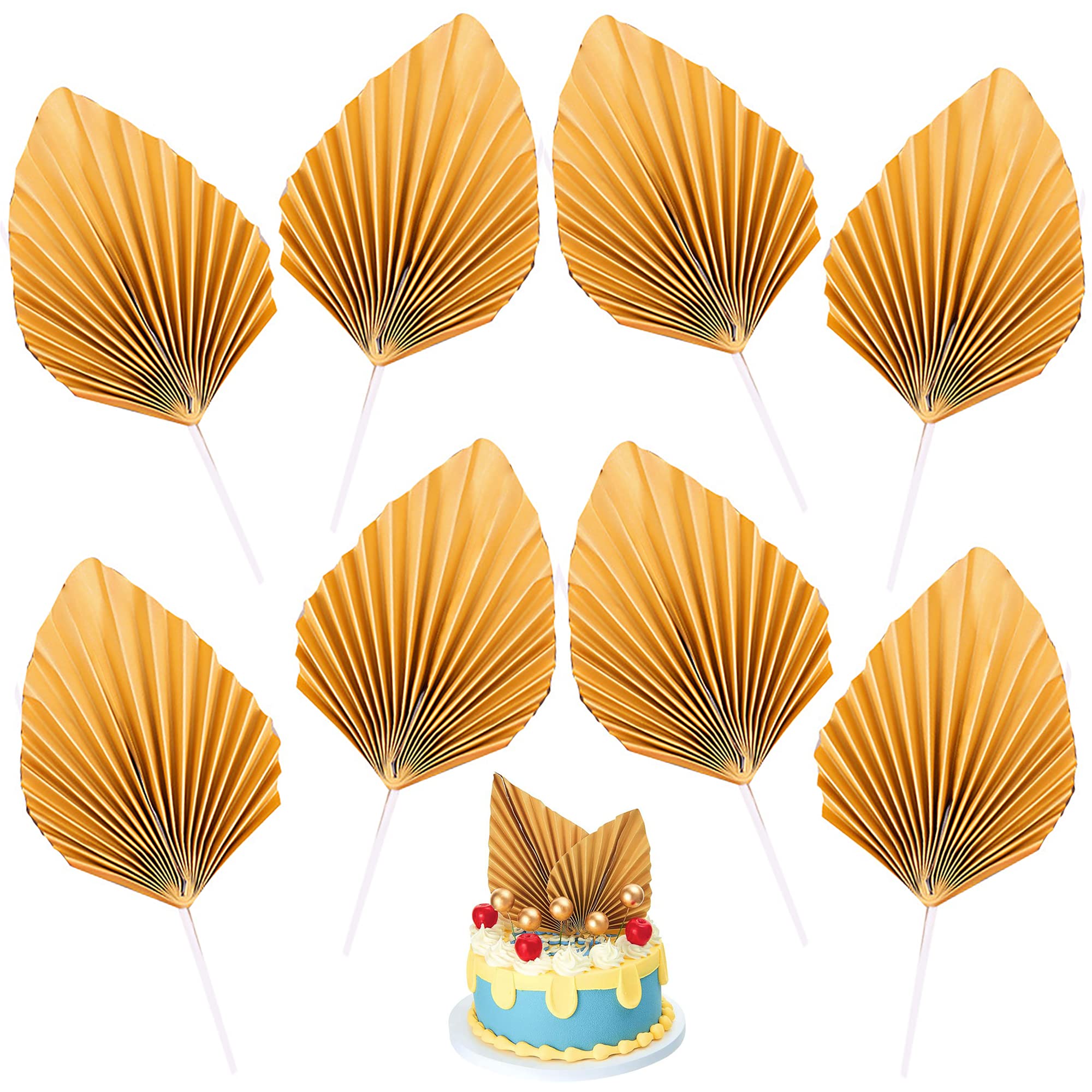 Buy Palm Leaves, Palm Tree Cake Toppers, 8PCS Gold Cake Decorations ...