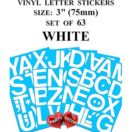 1 x Set of 63 White 3" Letters - Self Adhesive Waterproof Durable Vinyl ...