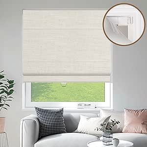Amazon.com: BERISSA No Drill Roman Shades for Windows Blackout, Cordless Linen Fabric Roman ...