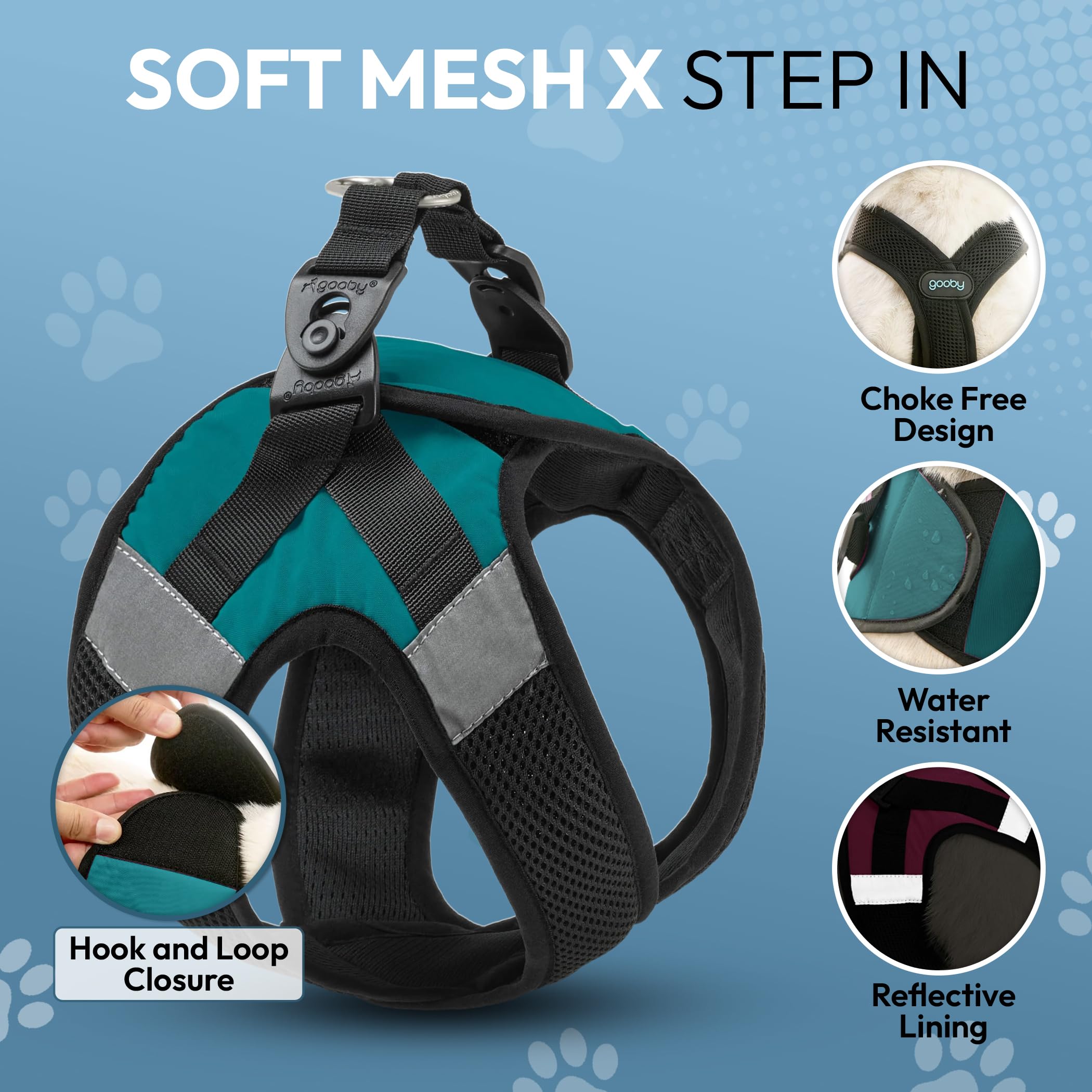 Snapklik.com : Gooby Soft Mesh X Step In Dog Harness - Turquoise